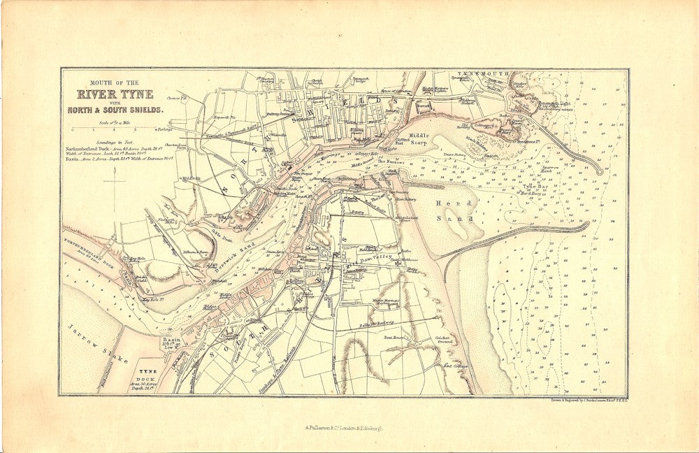River Tyne mouth antique map 1869 – Maps and Antique Prints