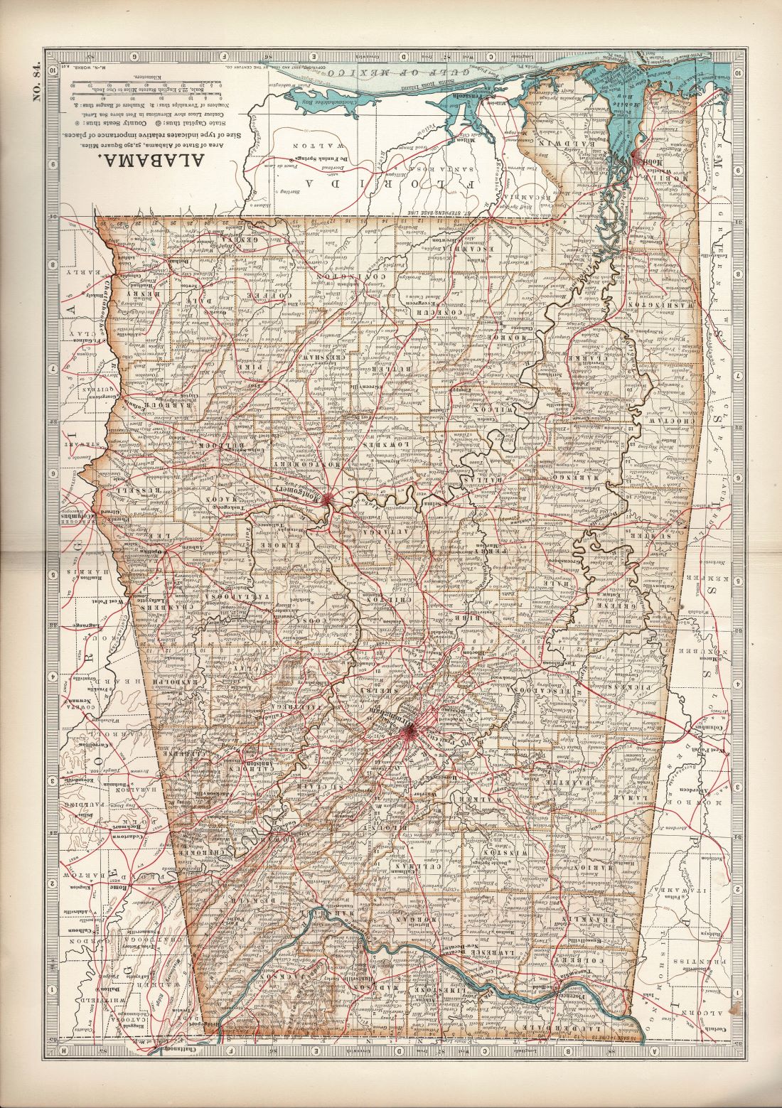 Alabama United States antique map from Encyclopaedia Britannica 1903 ...