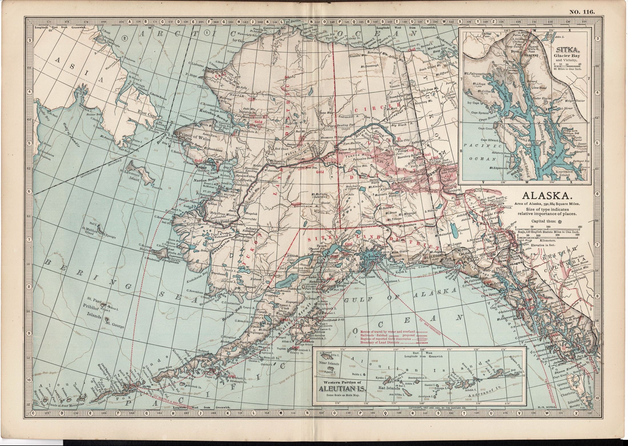 Alaska and Aleutian Islands antique map from Encyclopaedia Britannica ...