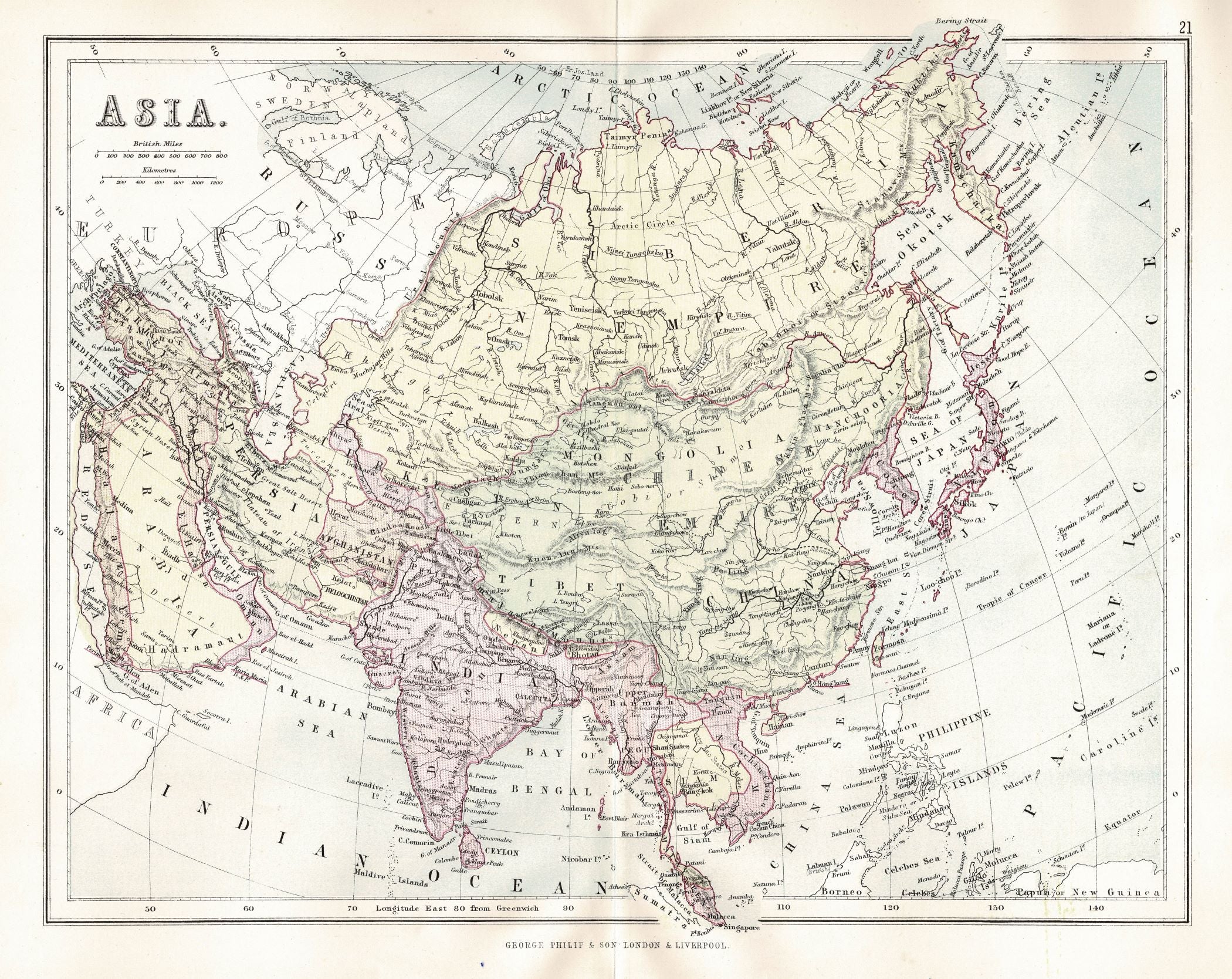 Asia guaranteed original Antique Map dated c.1891 – Maps and Antique Prints