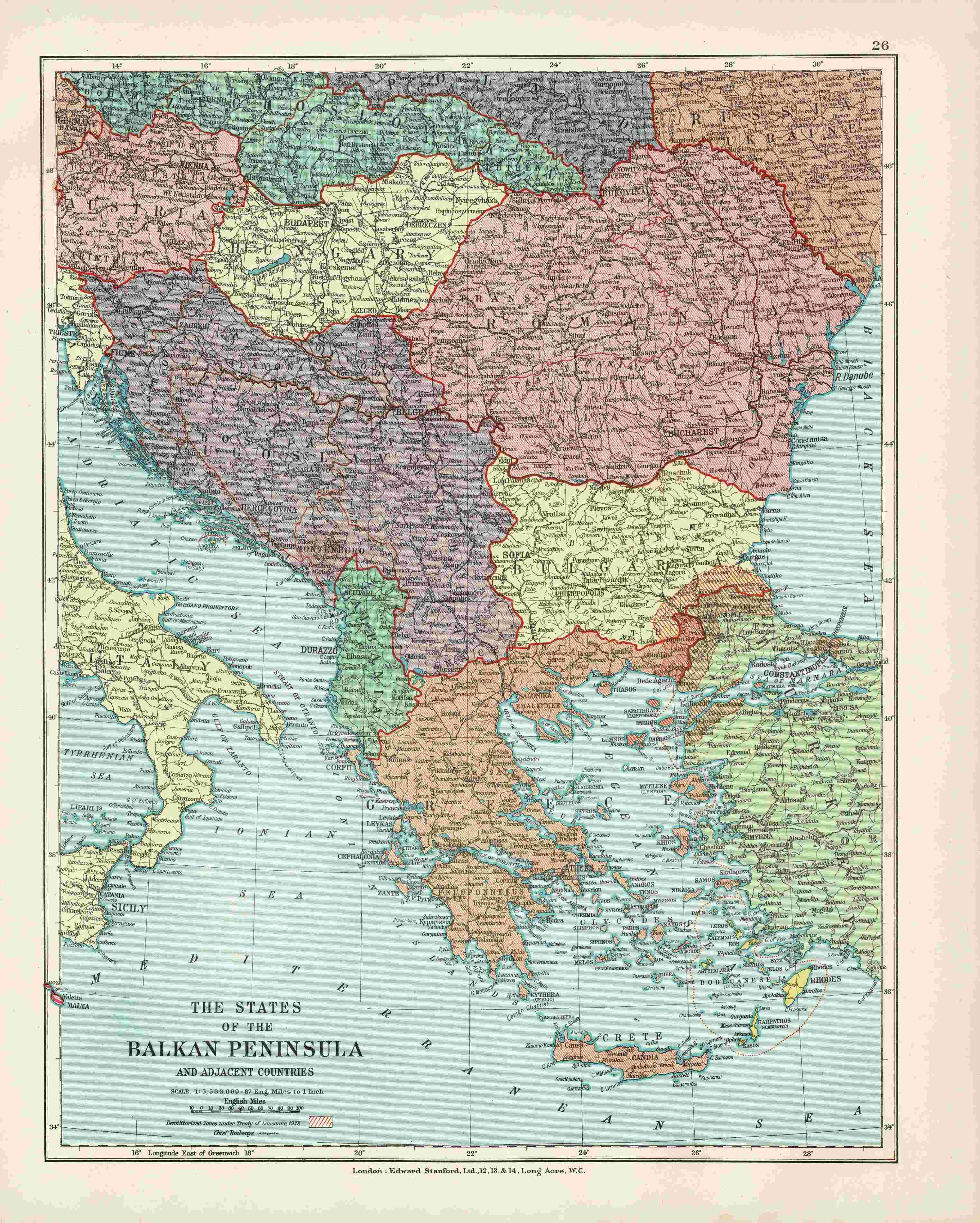 Balkan States antique map published 1926 – Maps and Antique Prints