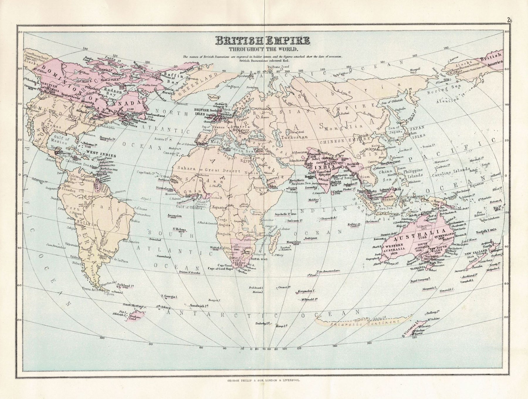 British Empire throughout the World antique map dated 1891 – Maps and ...