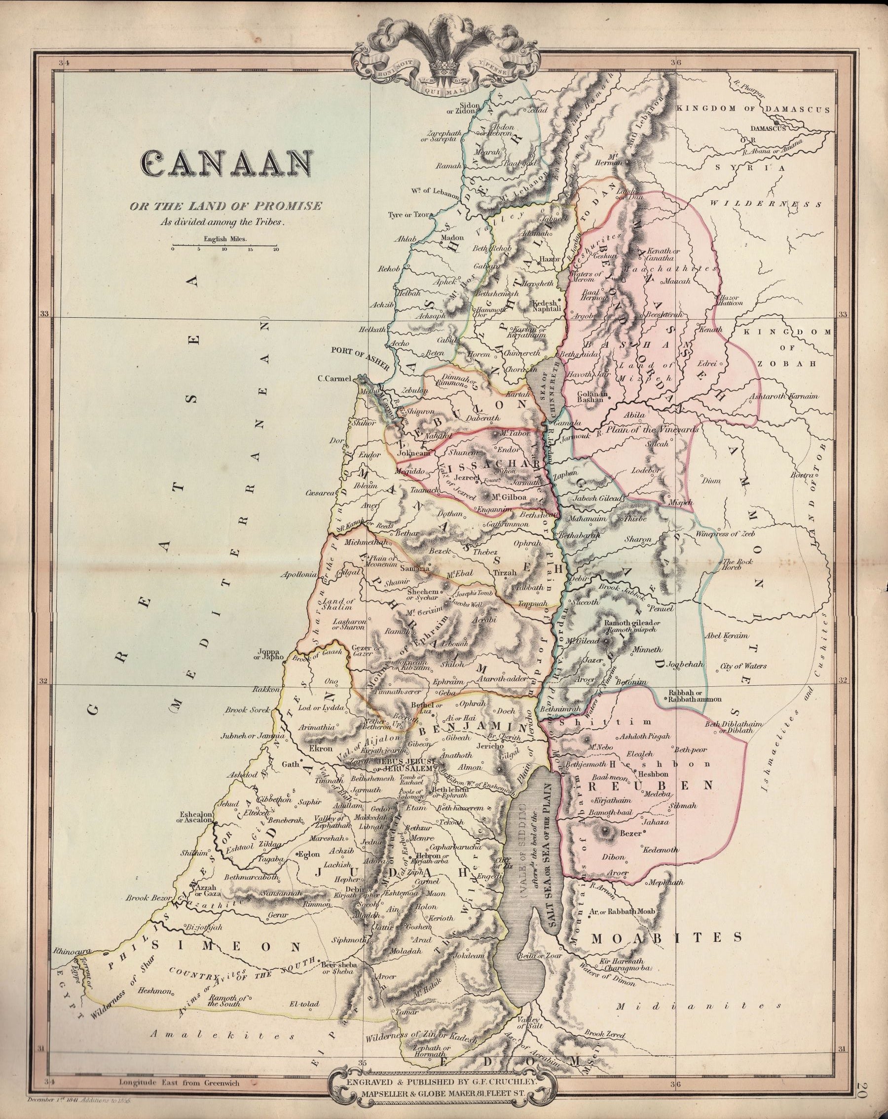 Canaan or the Land of Promise original hand-coloured antique map 1855 ...