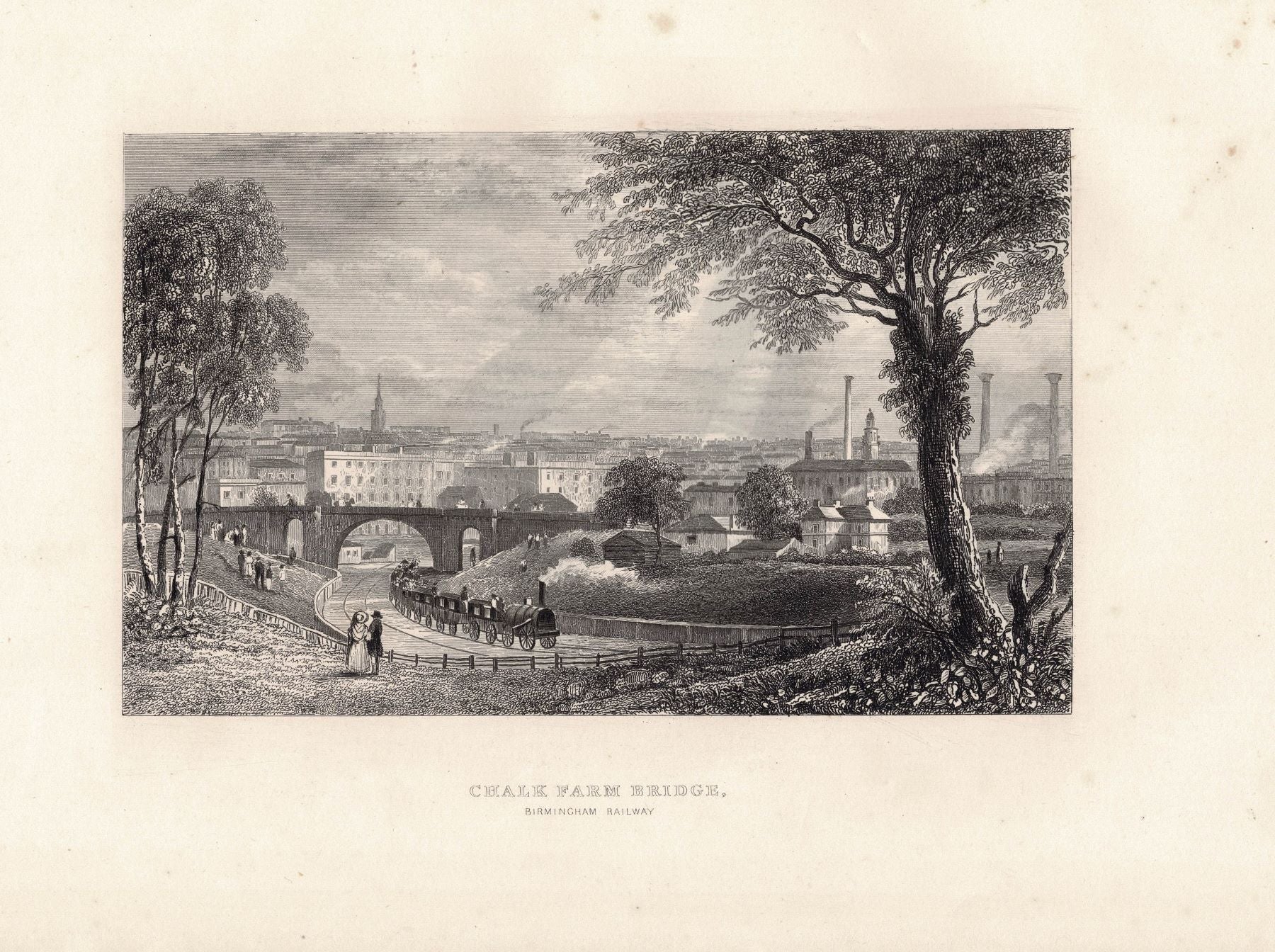 Chalk Farm Bridge across the Birmingham Railway antique print 1838 ...