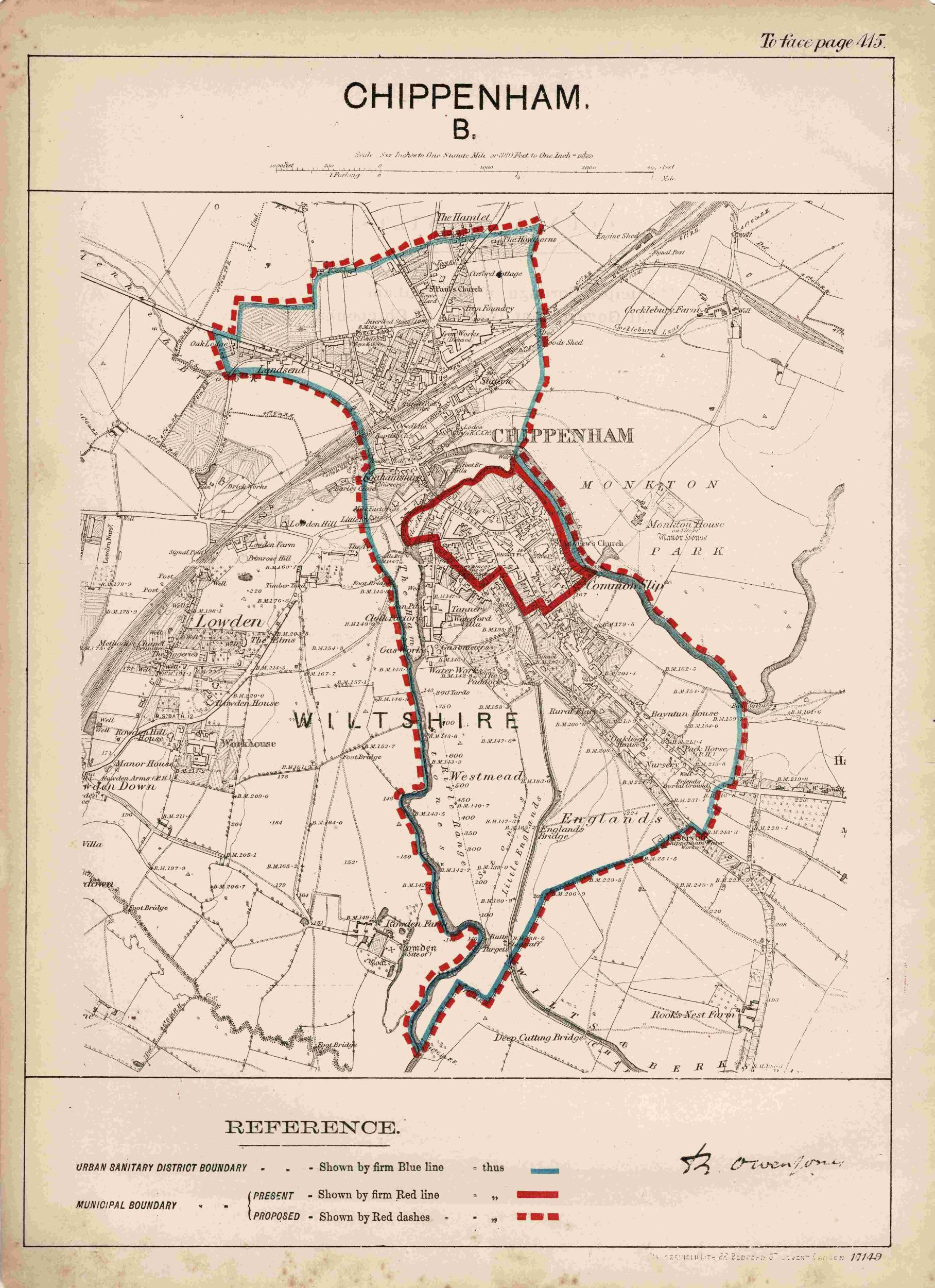 Chippenham Wiltshire Ordnance Survey antique map for the 1885 Boundary ...