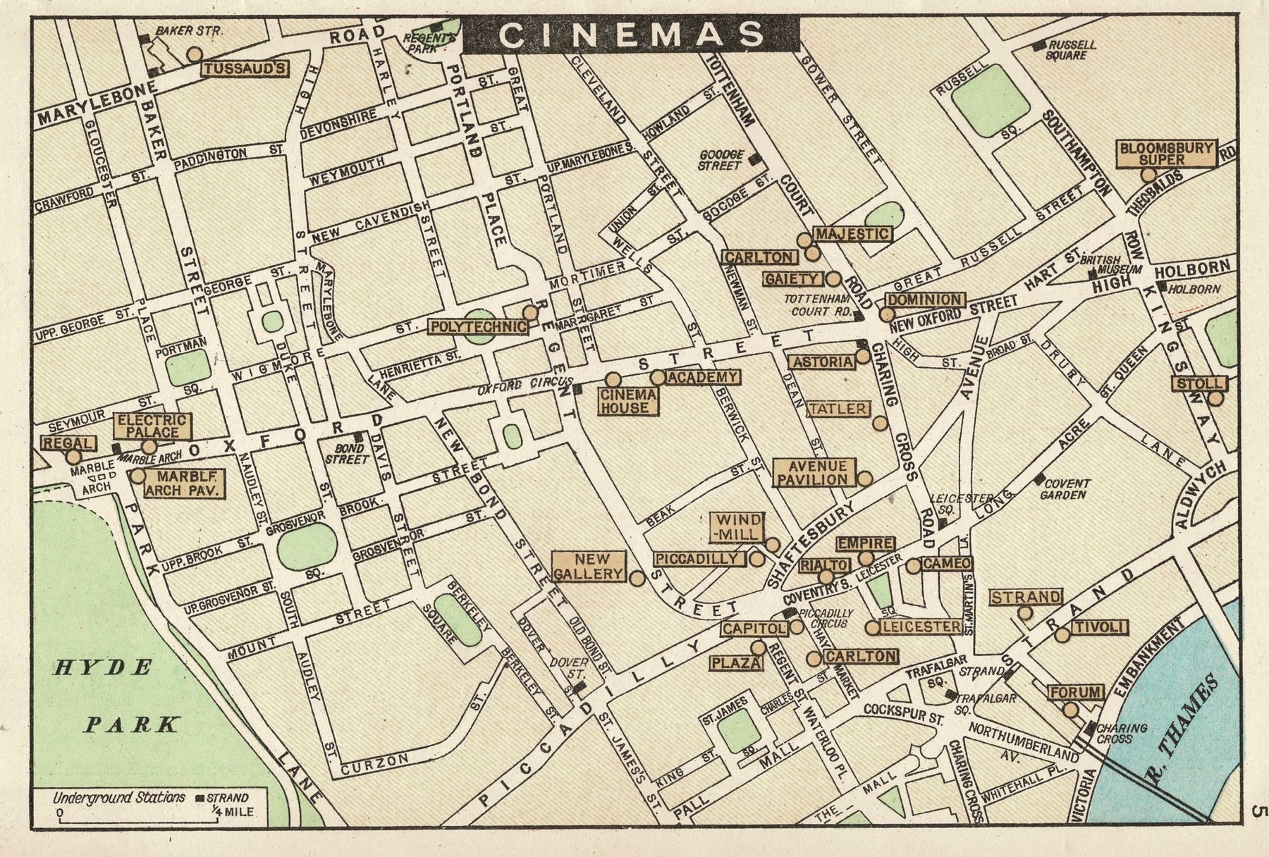 Cinemas in Central London map published in 1926 – Maps and Antique Prints