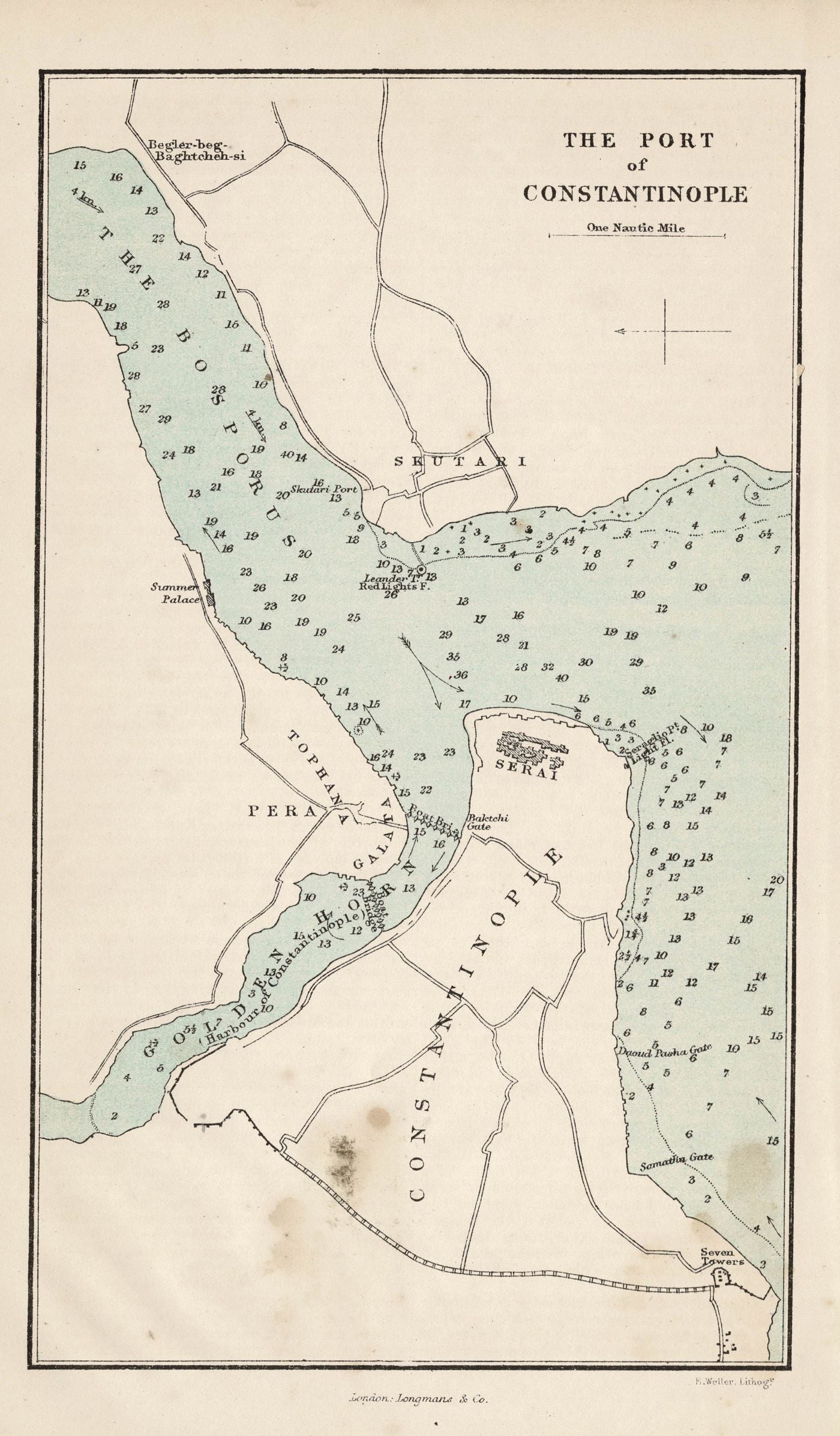 Constantinople (now Istanbul) guaranteed antique map published 1871 ...