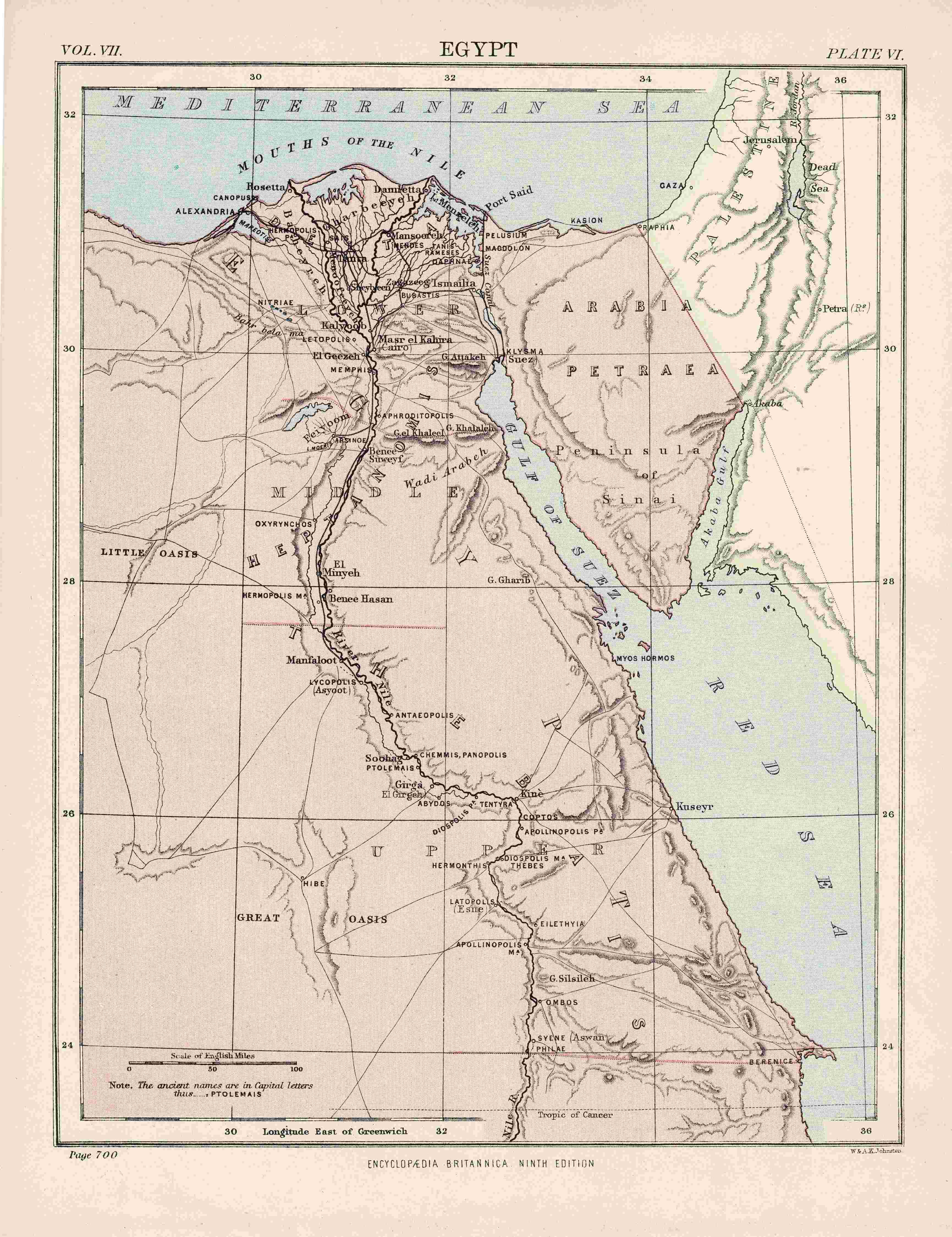 Egypt antique map from Encyclopedia Britannica 1889 – Maps and Antique ...