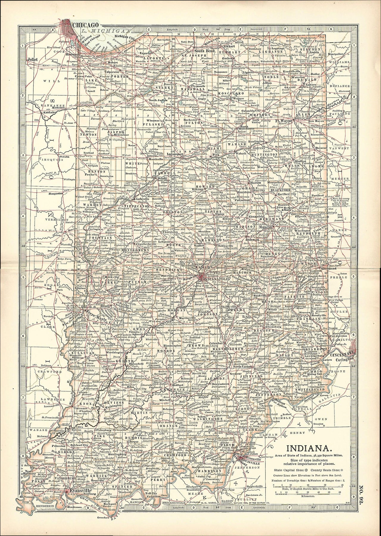 Indiana antique map published in the 1903 Encyclopaedia Britannica ...