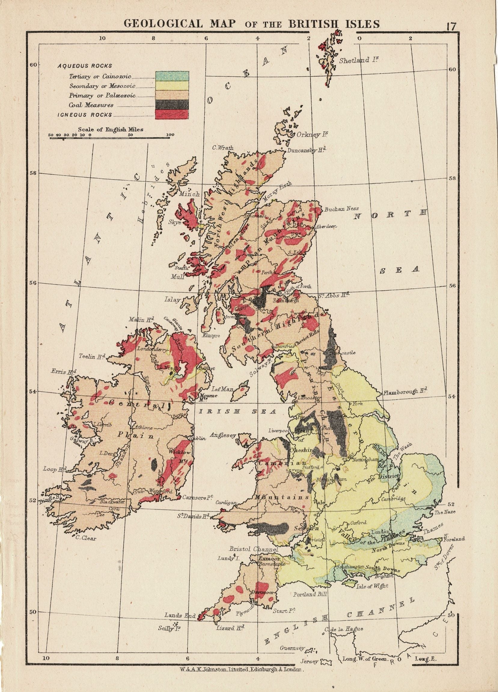 Geological map of the British Isles published 1907 – Maps and Antique ...