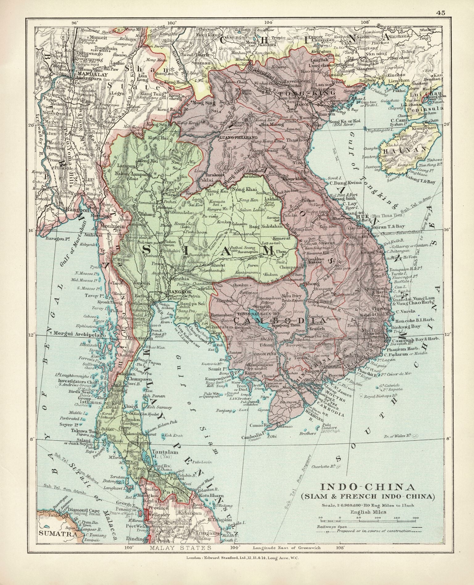 Indo-China Siam and Malaya antique map 1926 – Maps and Antique Prints