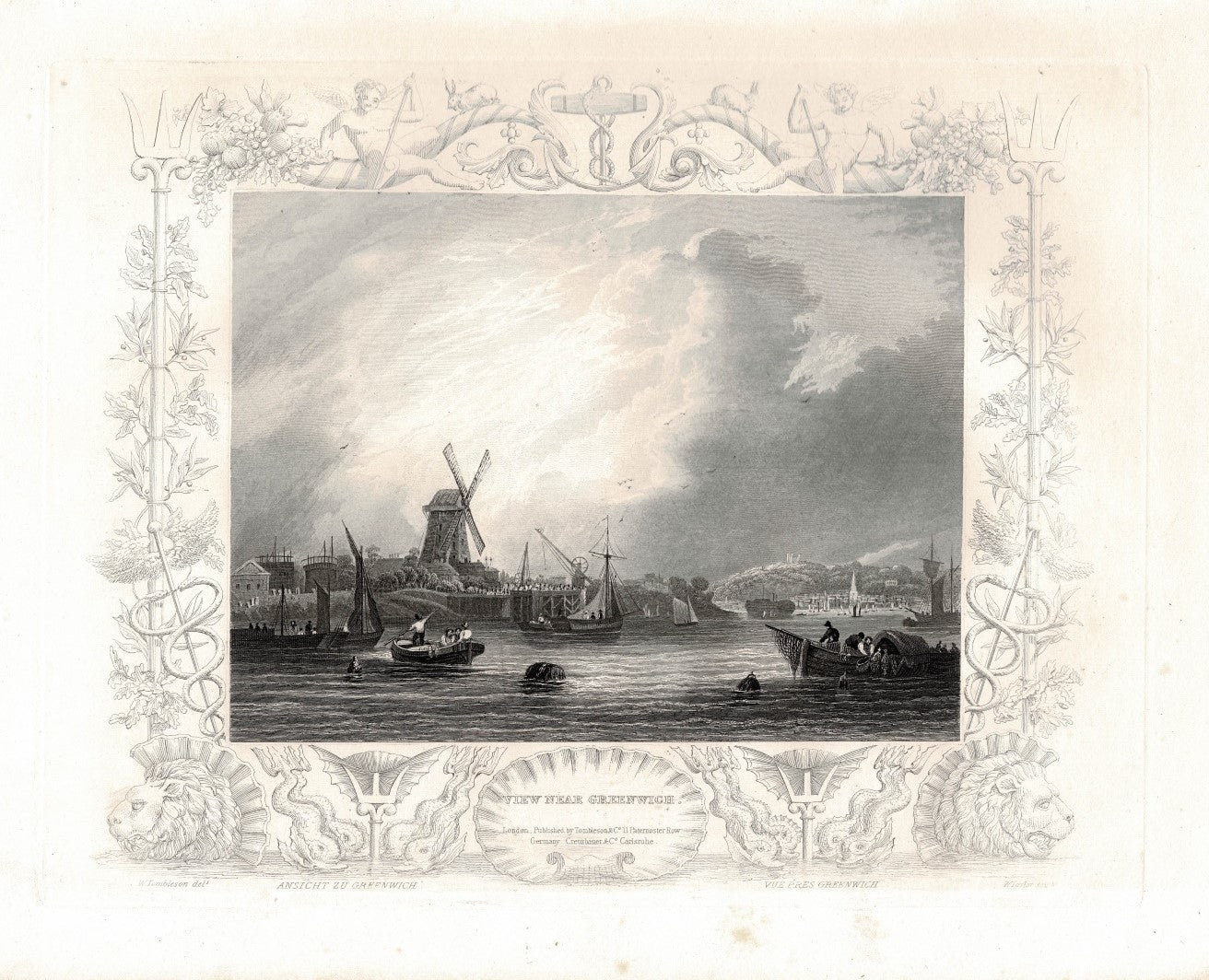 Isle of Dogs Millwall windmill antique print 1840 – Maps and Antique Prints