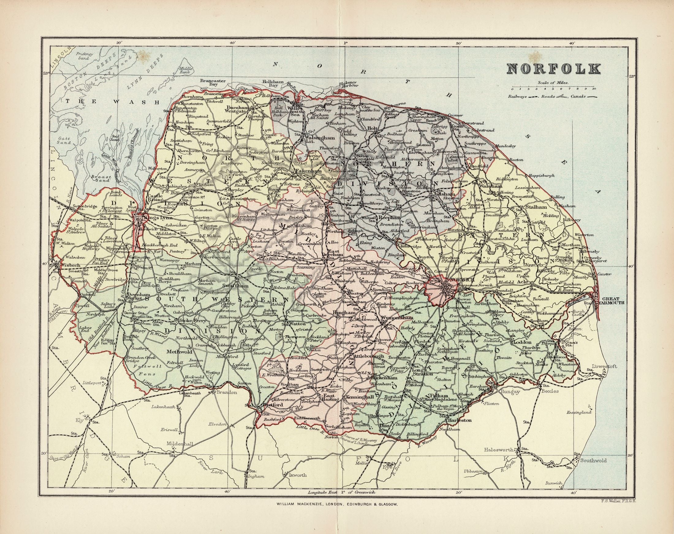 Norfolk antique map published 1895 – Maps and Antique Prints