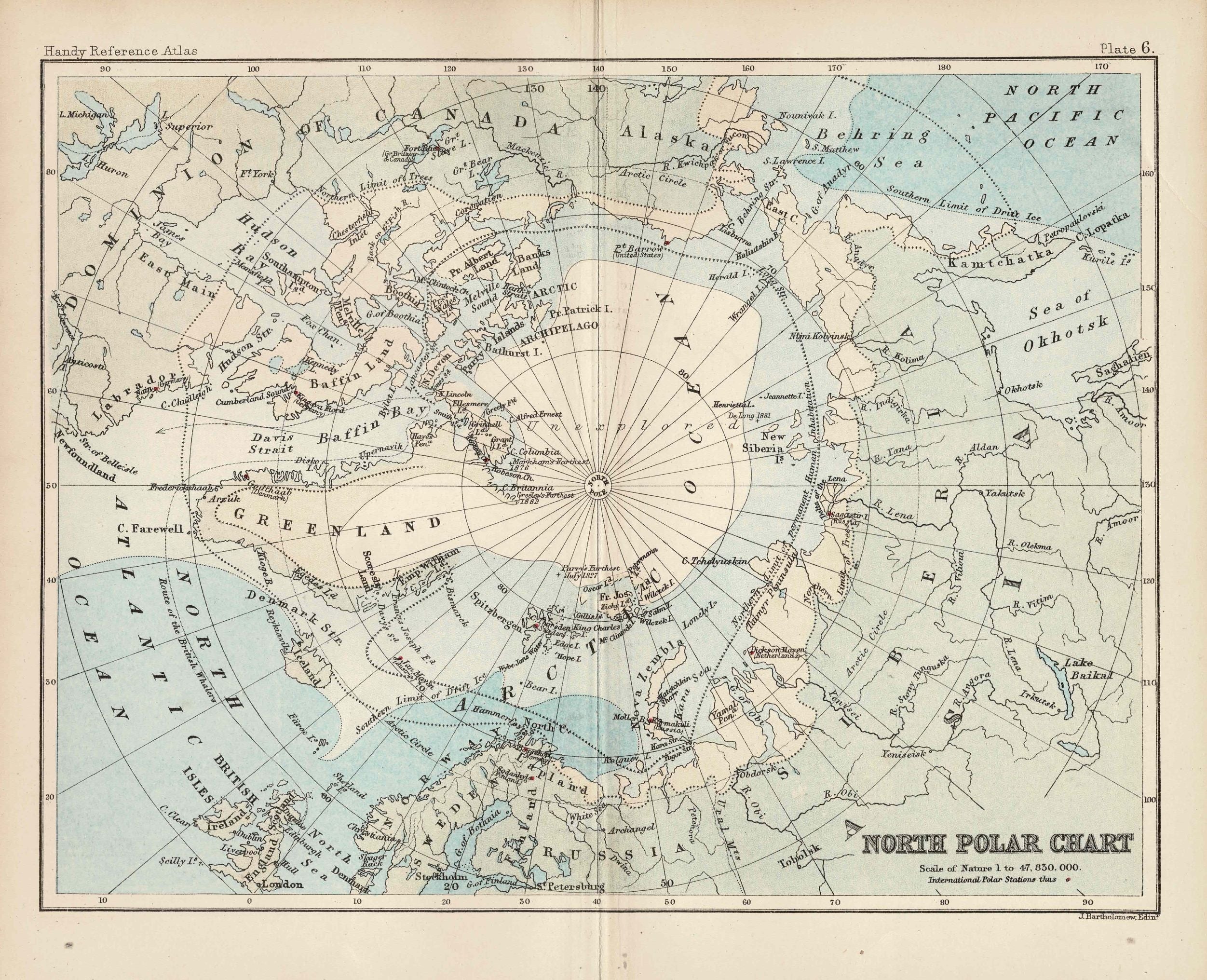 North Polar Chart (North Pole) antique map 1887 – Maps and Antique Prints