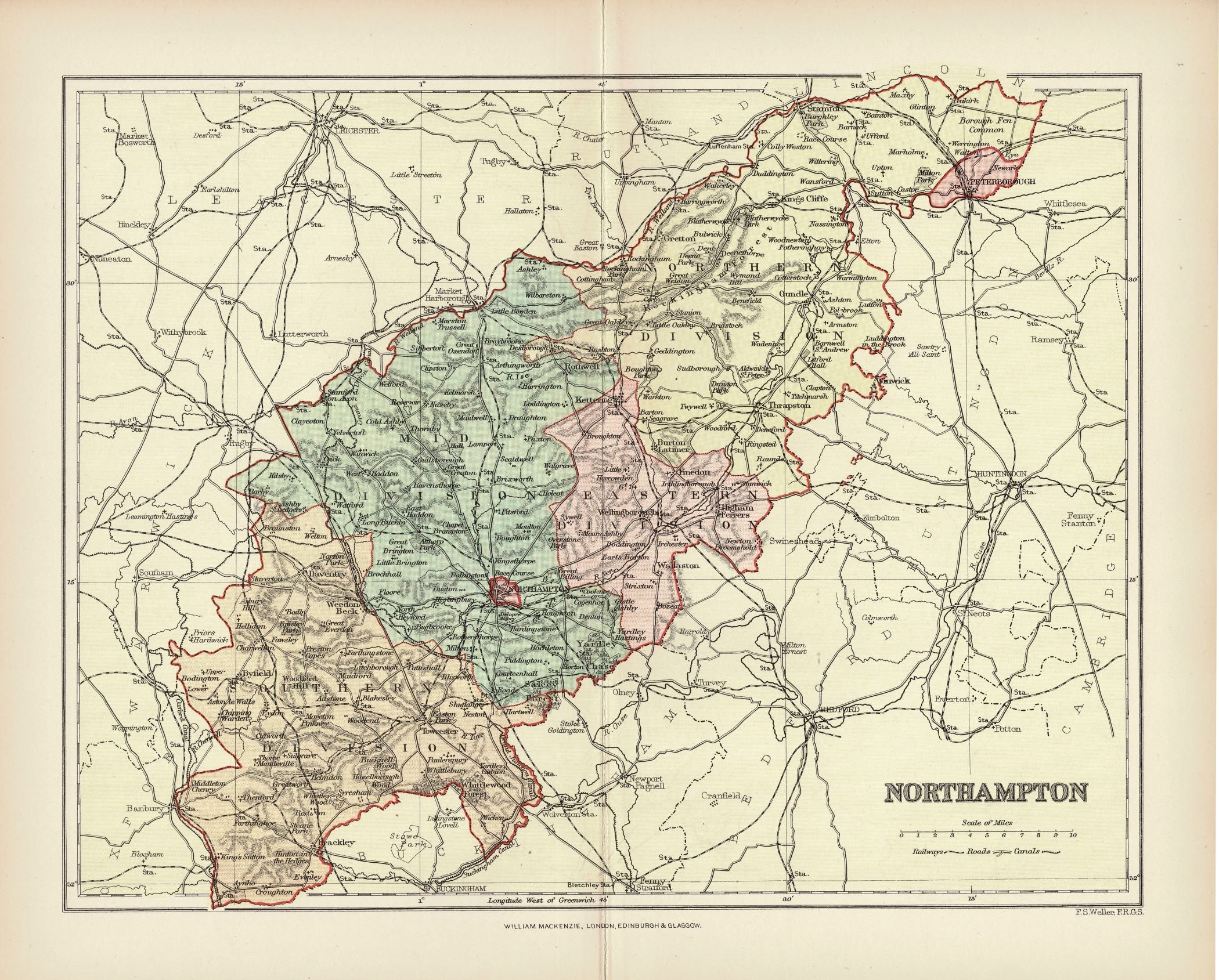 Northamptonshire antique map published 1895 – Maps and Antique Prints