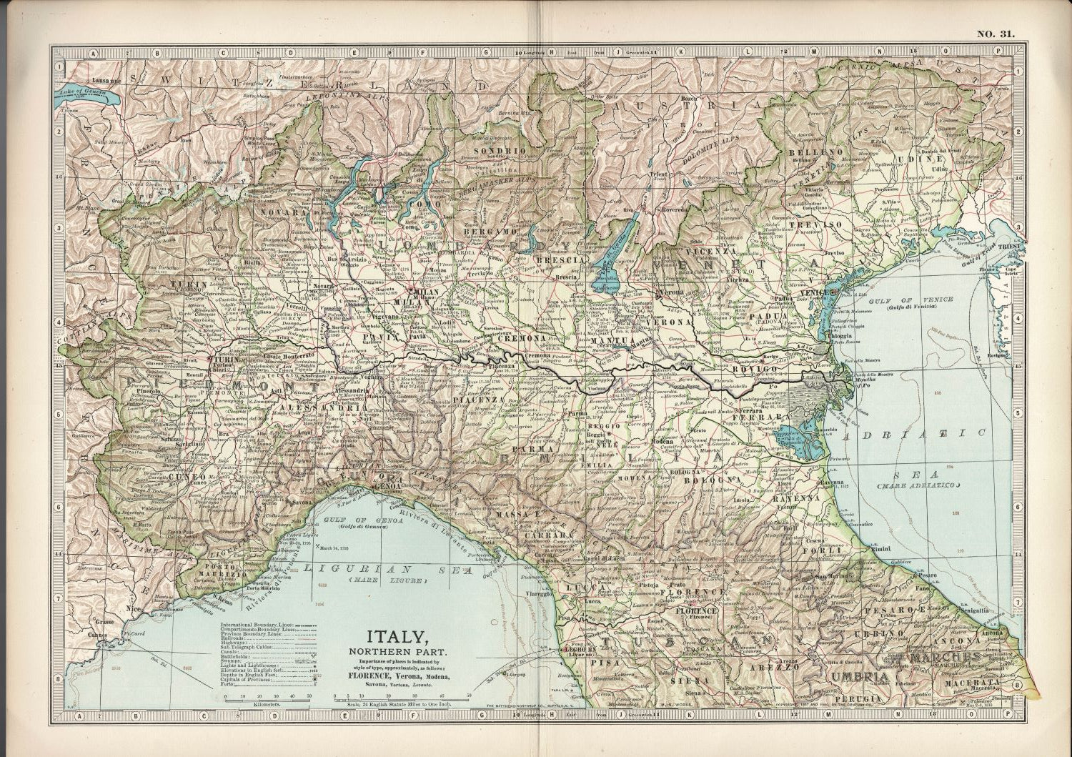 Italy Northern Part antique map from Encyclopedia Britannica 1903 ...