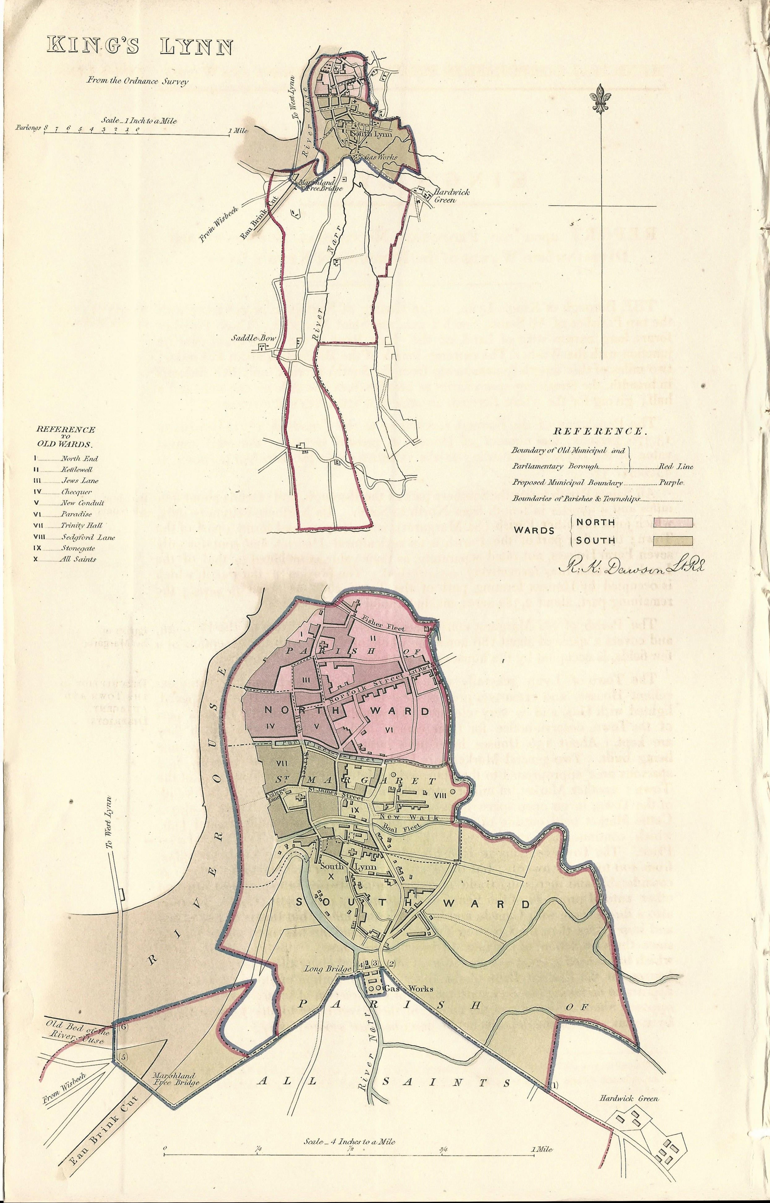 Kings Lynn Ordnance Survey Boundary Commission Report antique map 1837 ...
