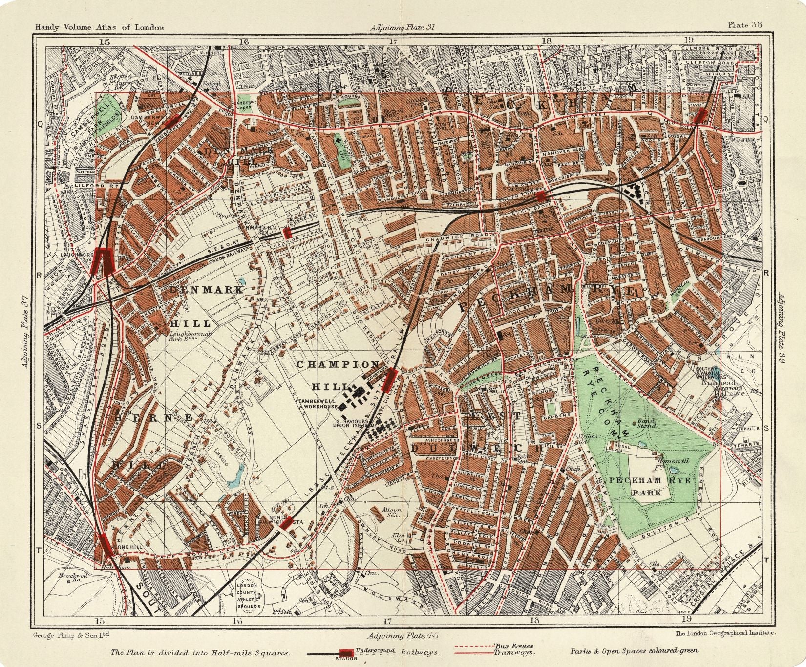 Peckham, Peckham Rye, Denmark Hill, Champion Hill, Dulwich antique map ...