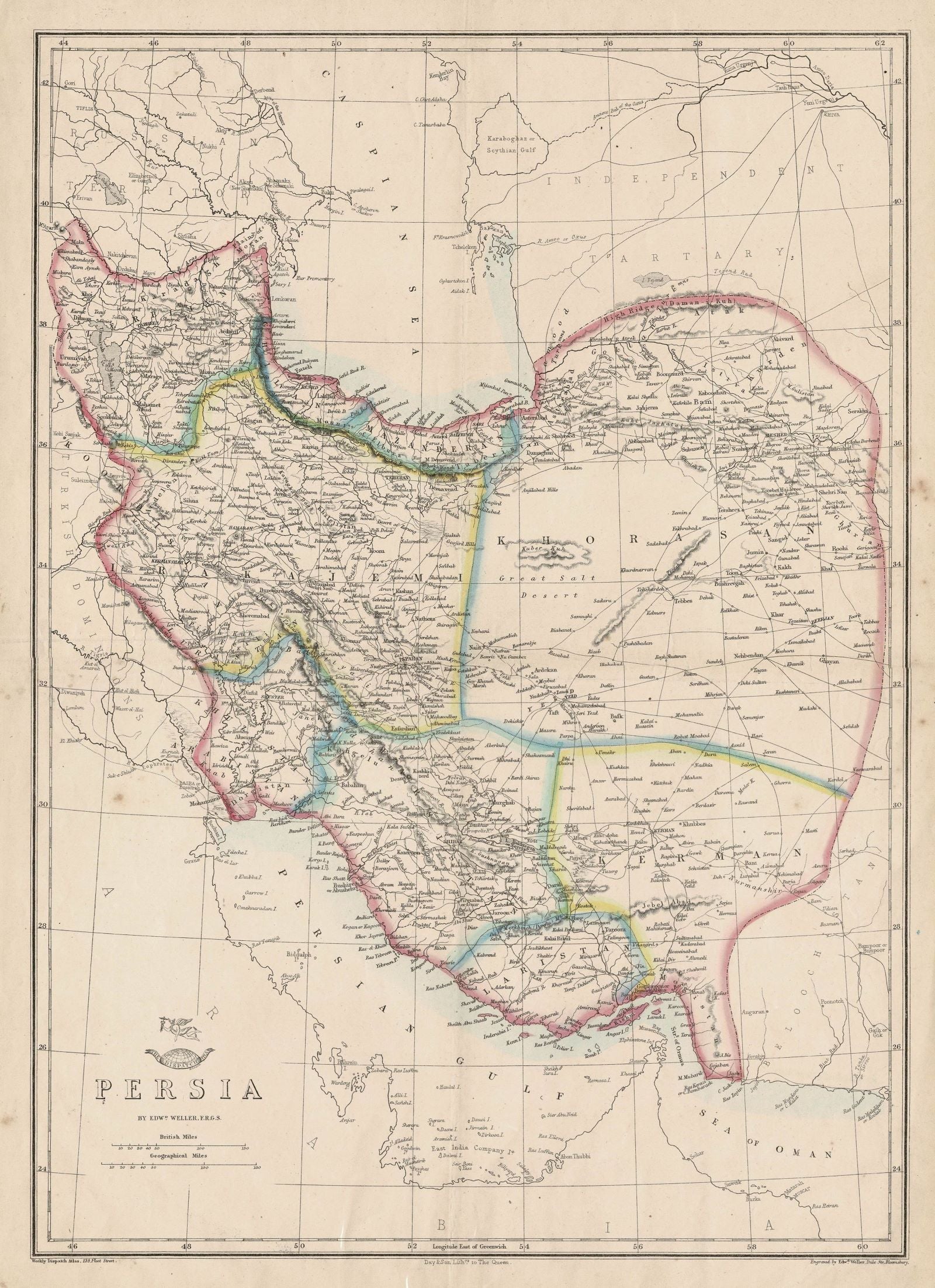 Persia (Iran) antique map by Edward Weller published c.1863 – Maps and ...
