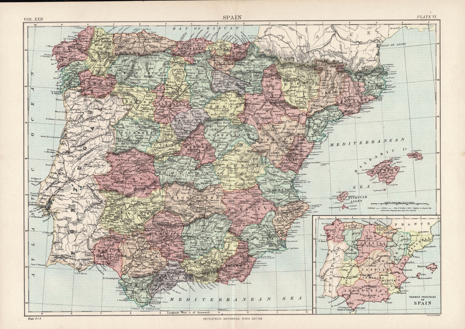 Spain antique map from Encyclopedia Britannica 1889 – Maps and Antique ...