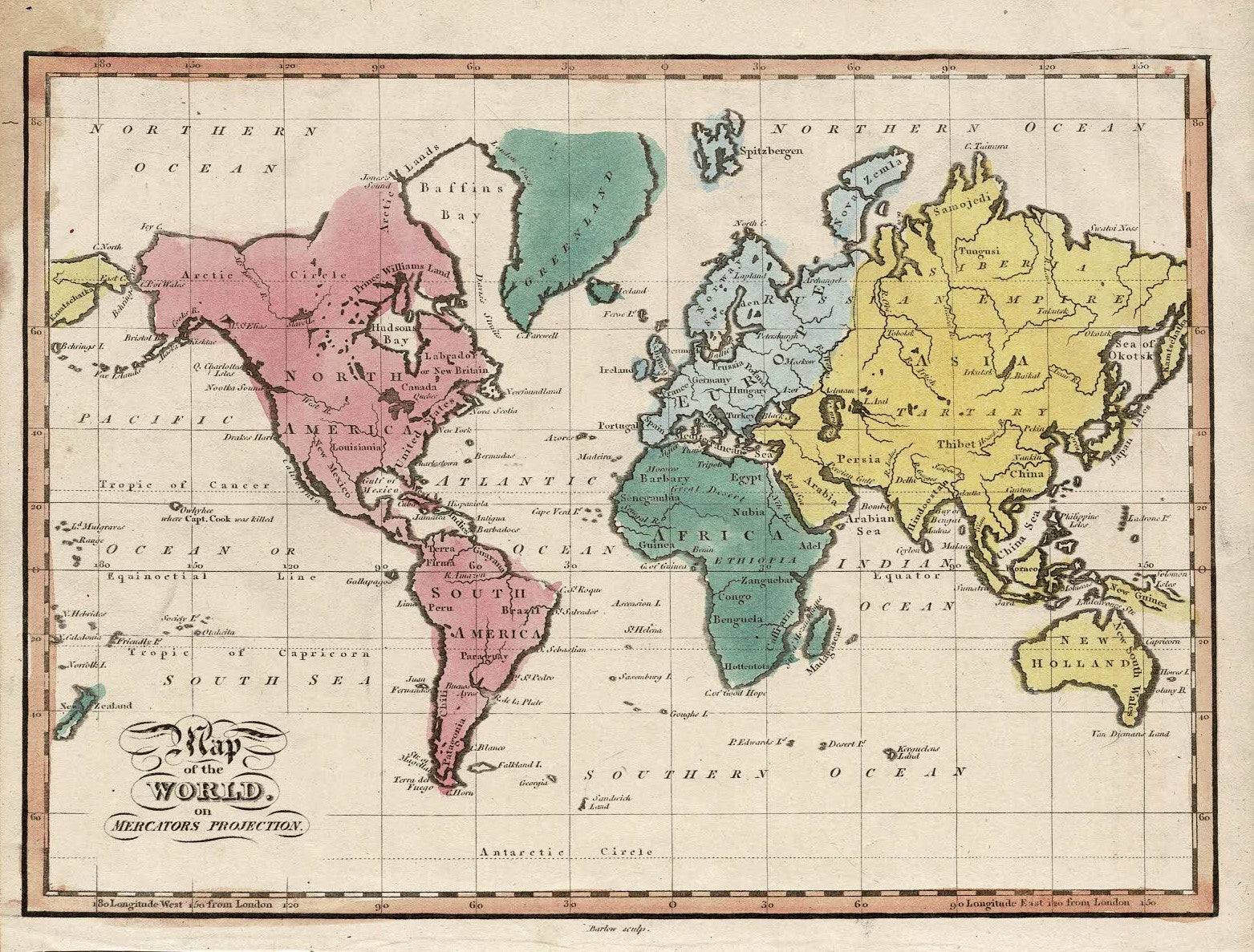 World on Mercator Projection antique map 1815 – Maps and Antique Prints