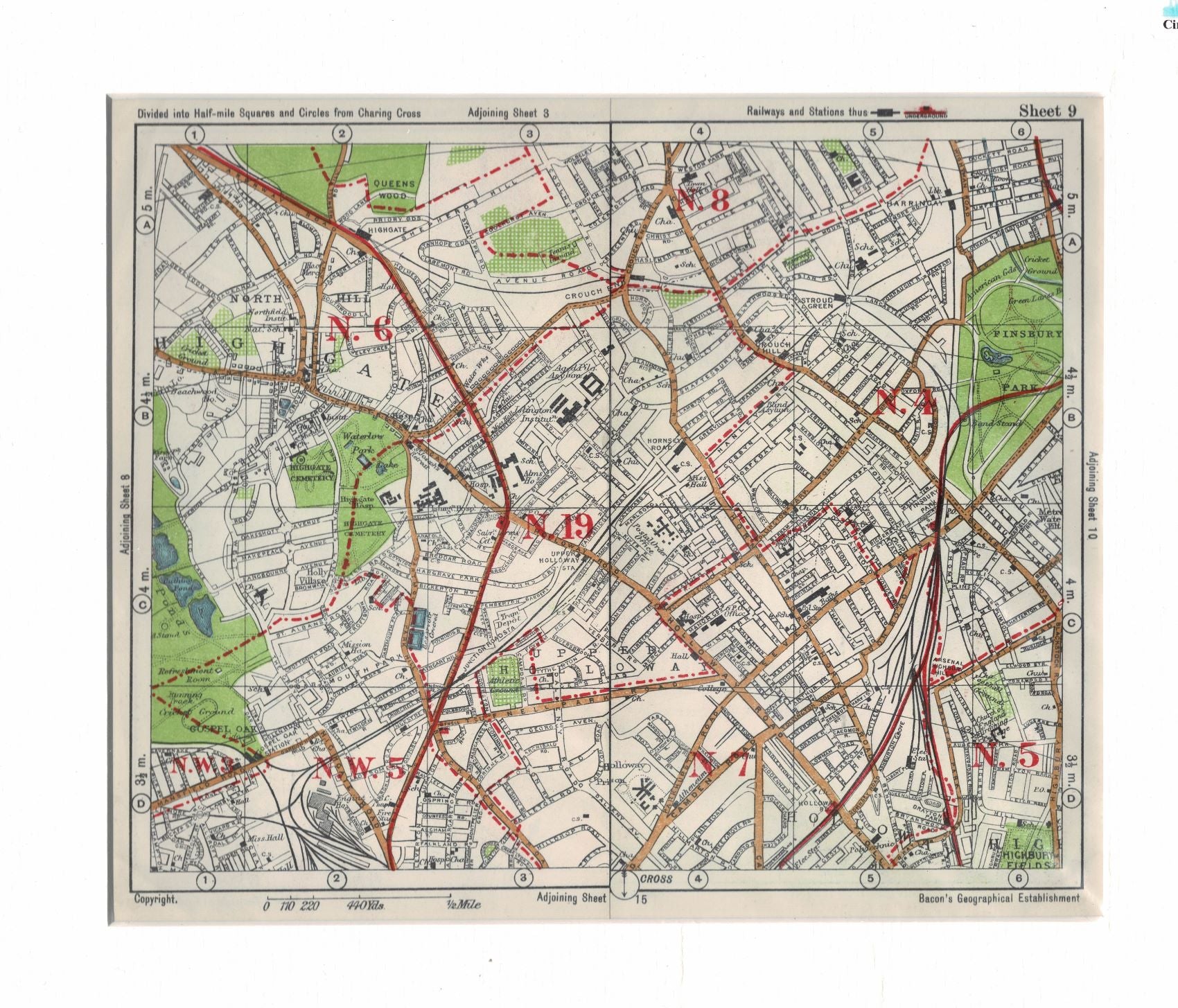 Upper Holloway and Highgate, antique map 1939 – Maps and Antique Prints