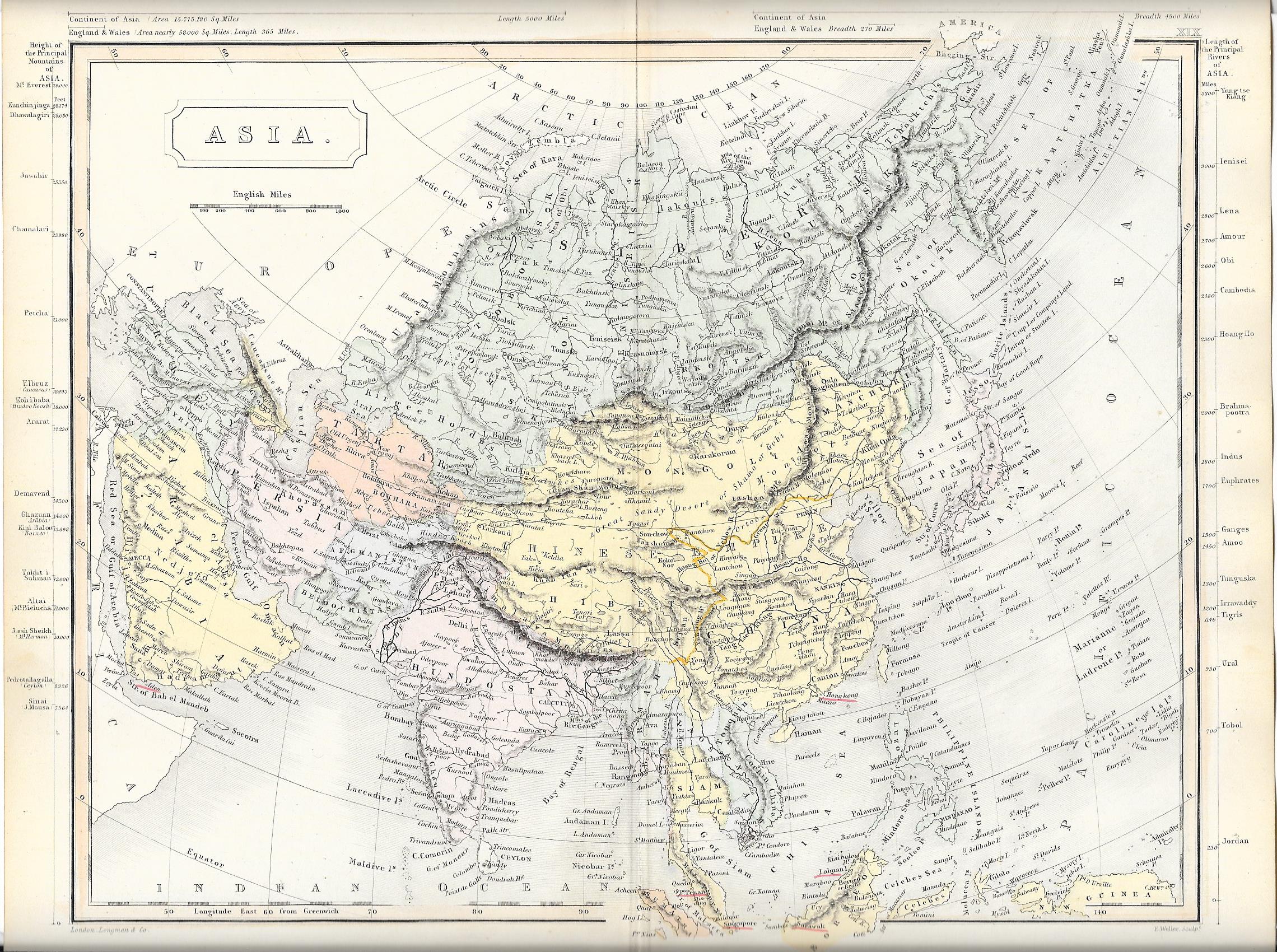 Asia original antique map published 1871 – Maps and Antique Prints