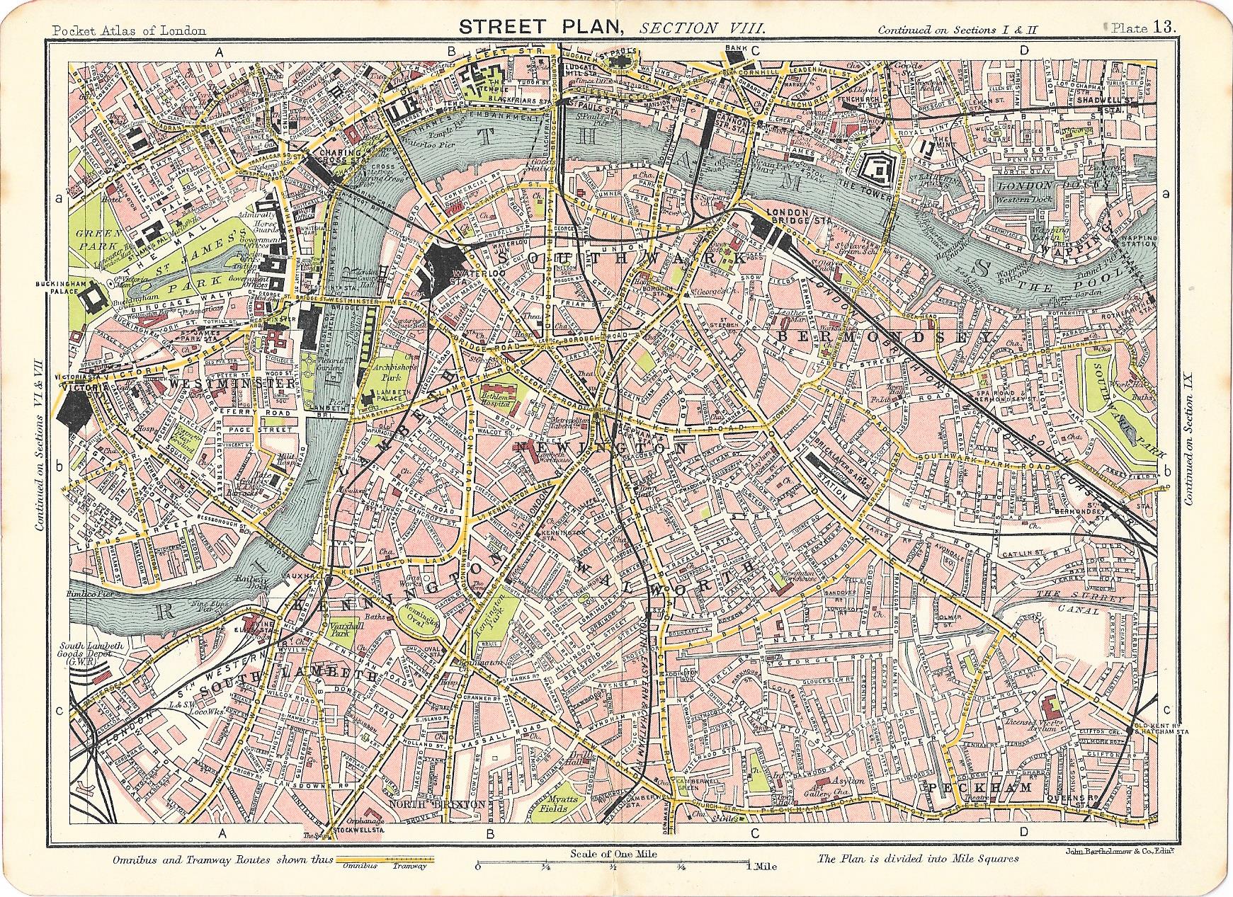 Bermondsey antique map published 1917 – Maps and Antique Prints