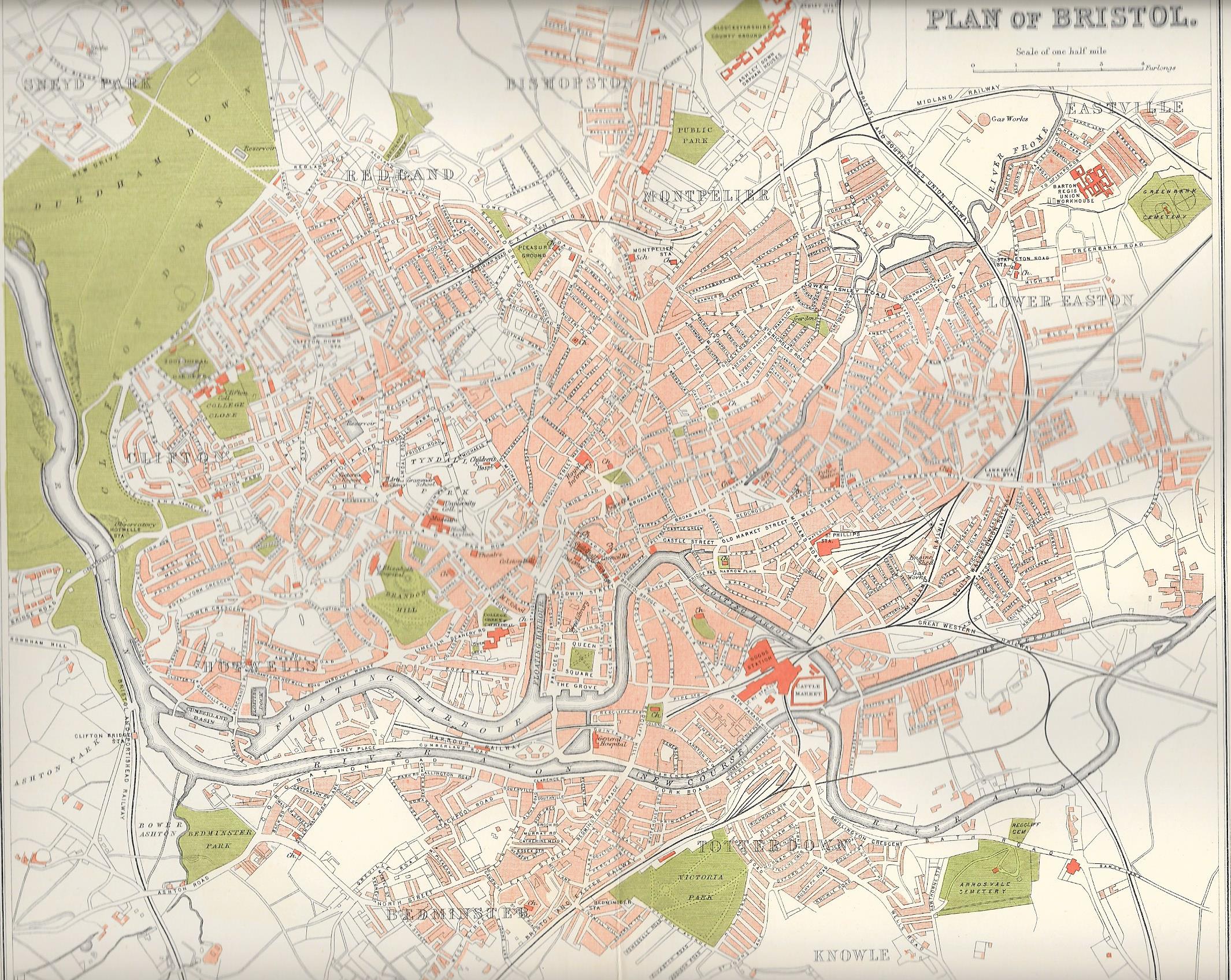 Bristol Gloucestershire antique map 1895 – Maps and Antique Prints
