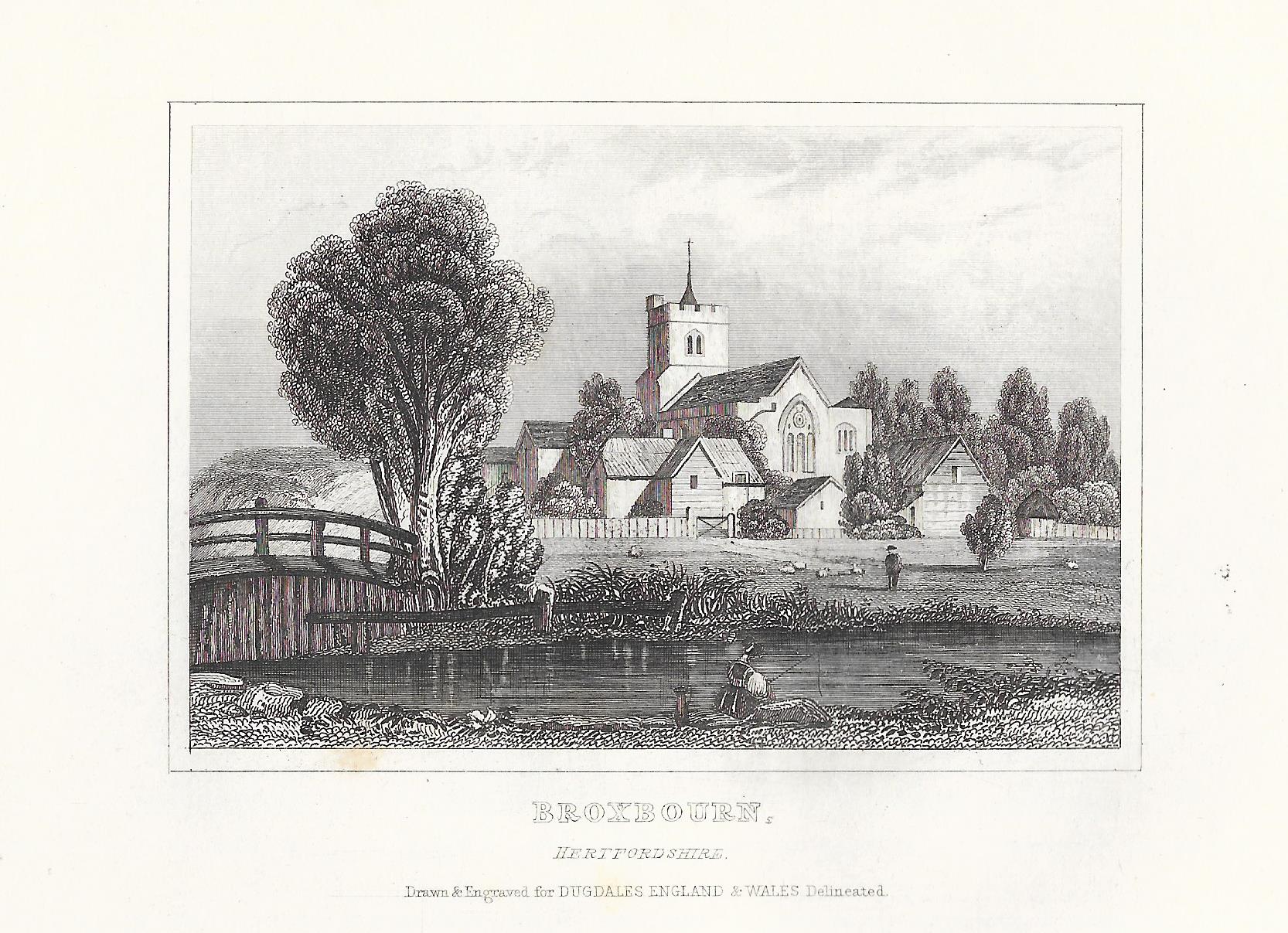 Broxbourne Church, Hertfordshire antique print 1845 – Maps and Antique ...