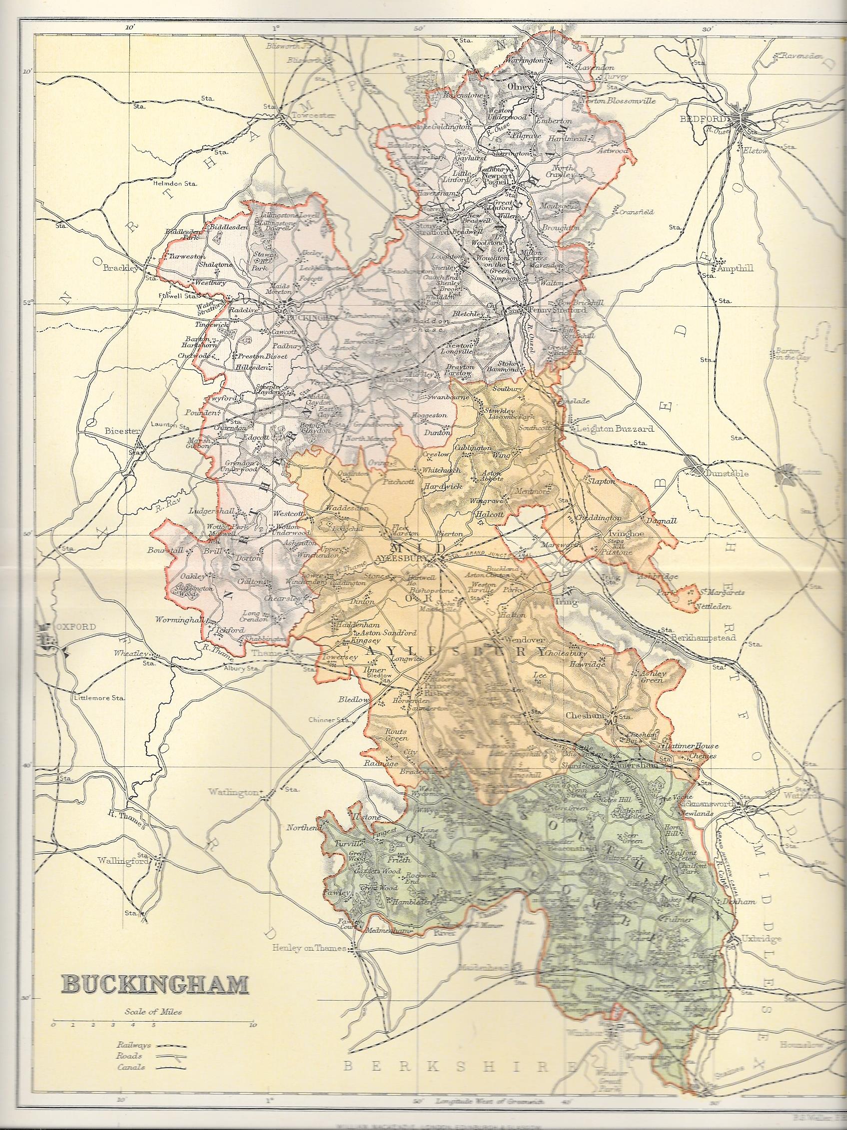 Buckingham Buckinghamshire antique map 1895 – Maps and Antique Prints