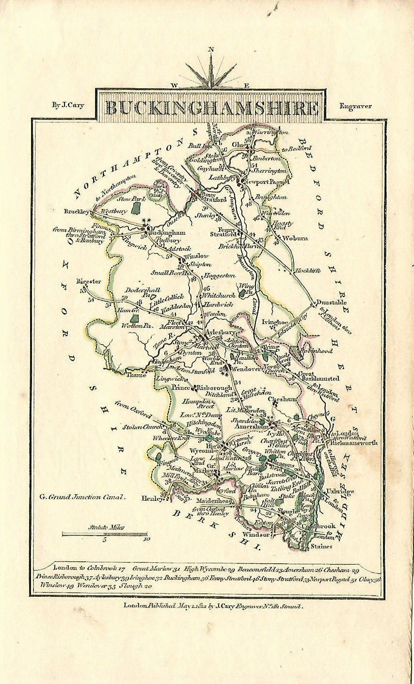 Buckinghamshire original Georgian antique map by cartographer John Car ...