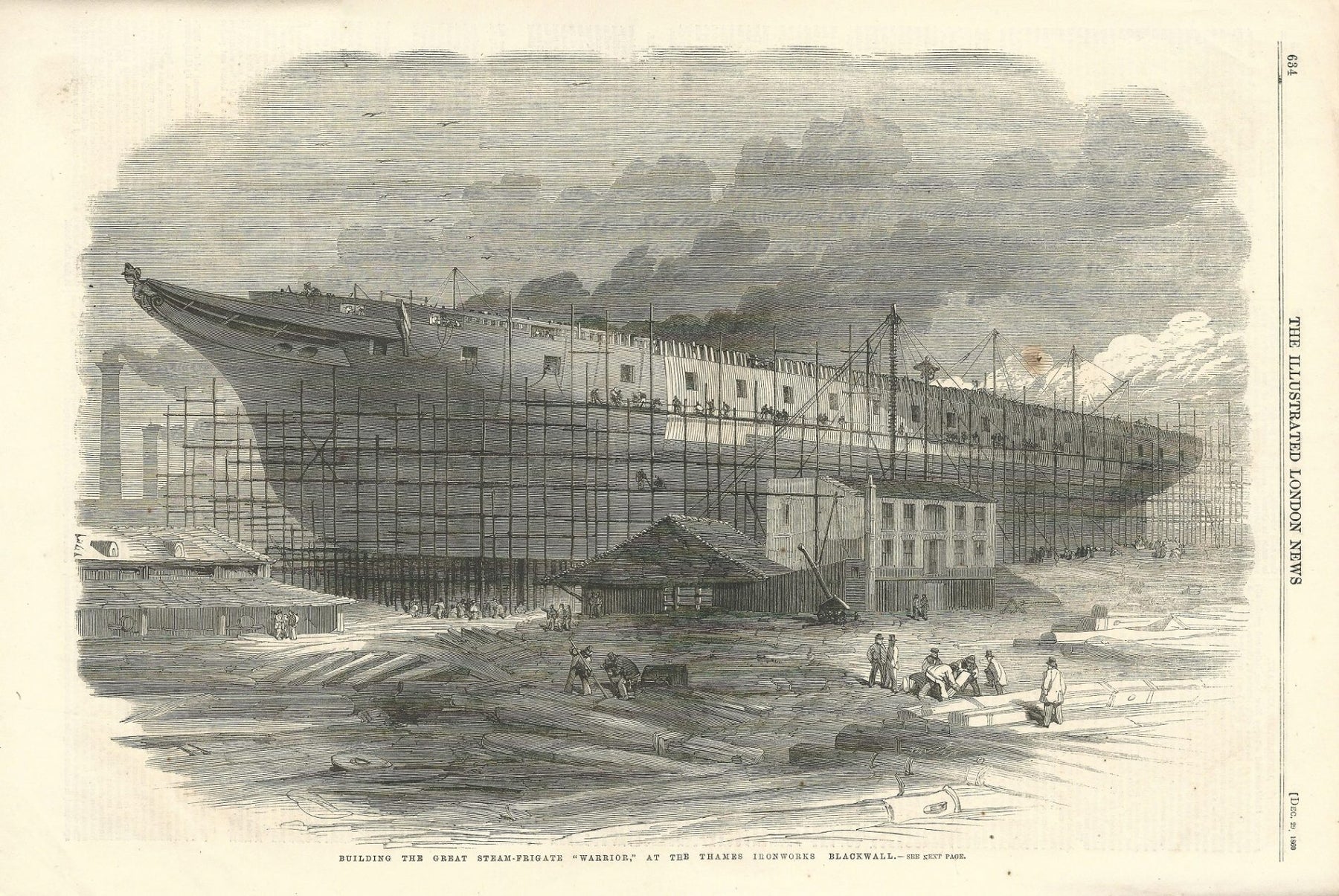 Warrior ironclad frigate at Thames Ironworks antique print 1860 – Maps ...