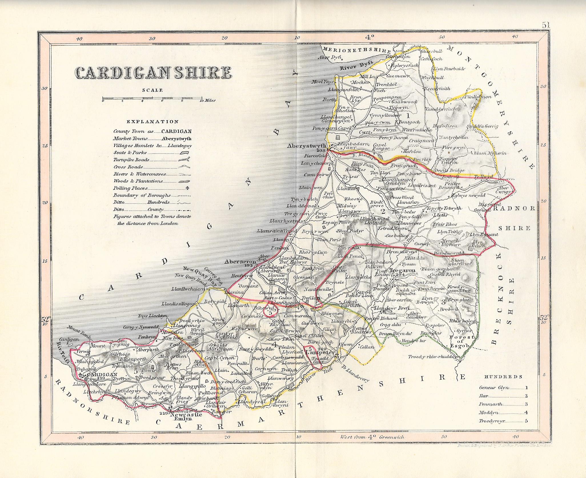 Cardigan Cardiganshire Ceredigion Cymru Wales antique map – Maps and ...