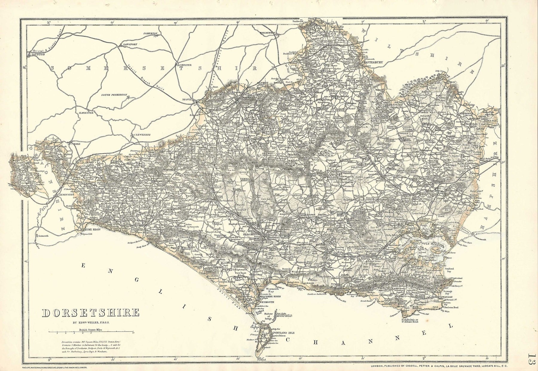 Dorset antique map from Cassell's Atlas 1864 – Maps and Antique Prints