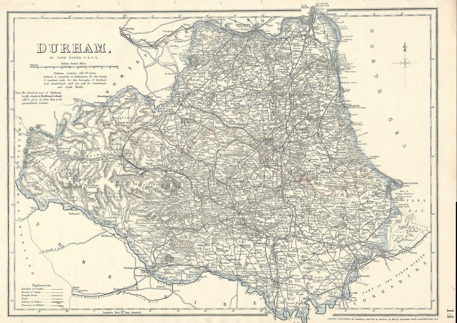 Durham antique map from Cassell’s Atlas 1864 – Maps and Antique Prints