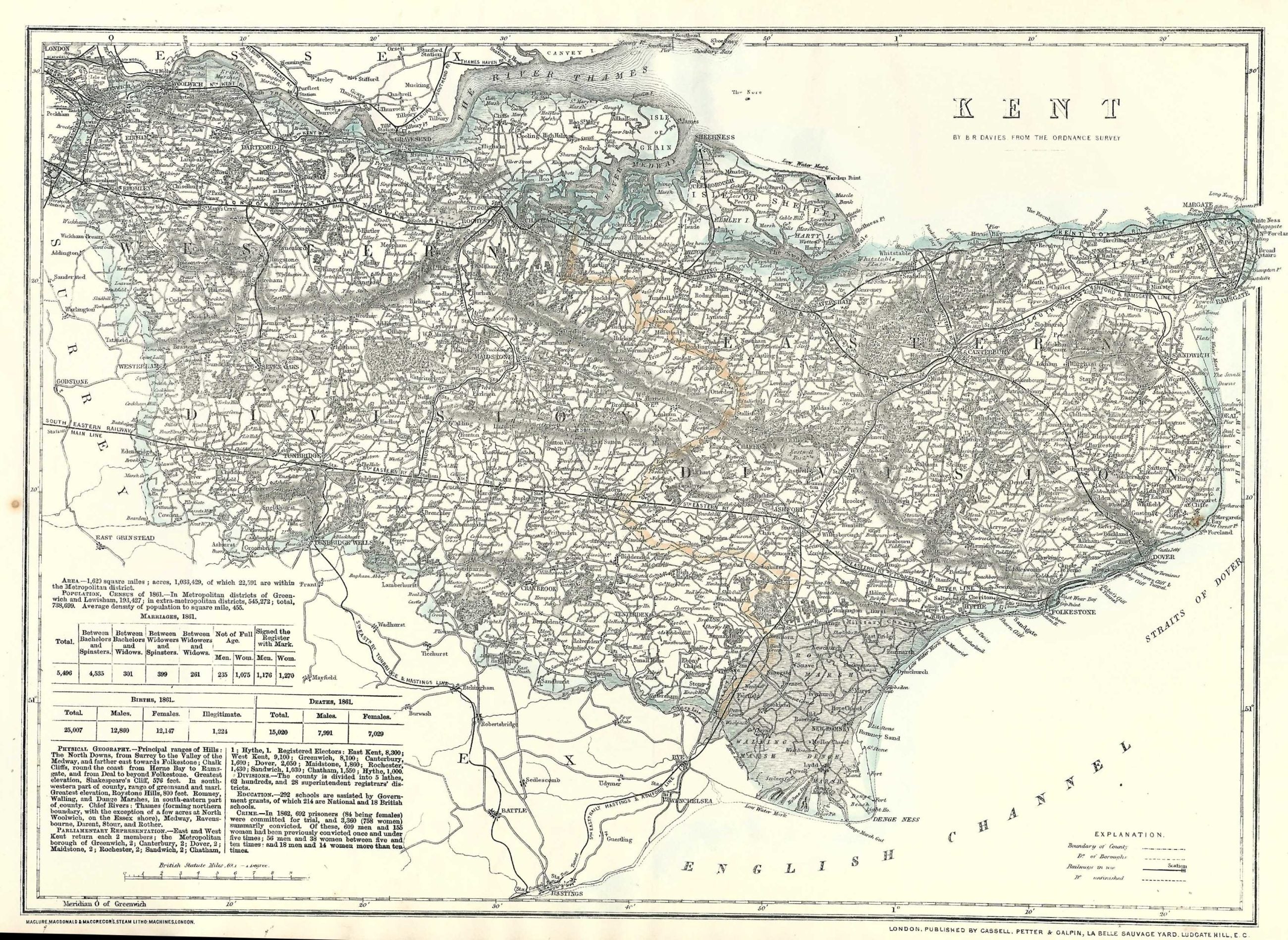 Kent antique map from Cassell’s County Atlas 1864 – Maps and Antique Prints