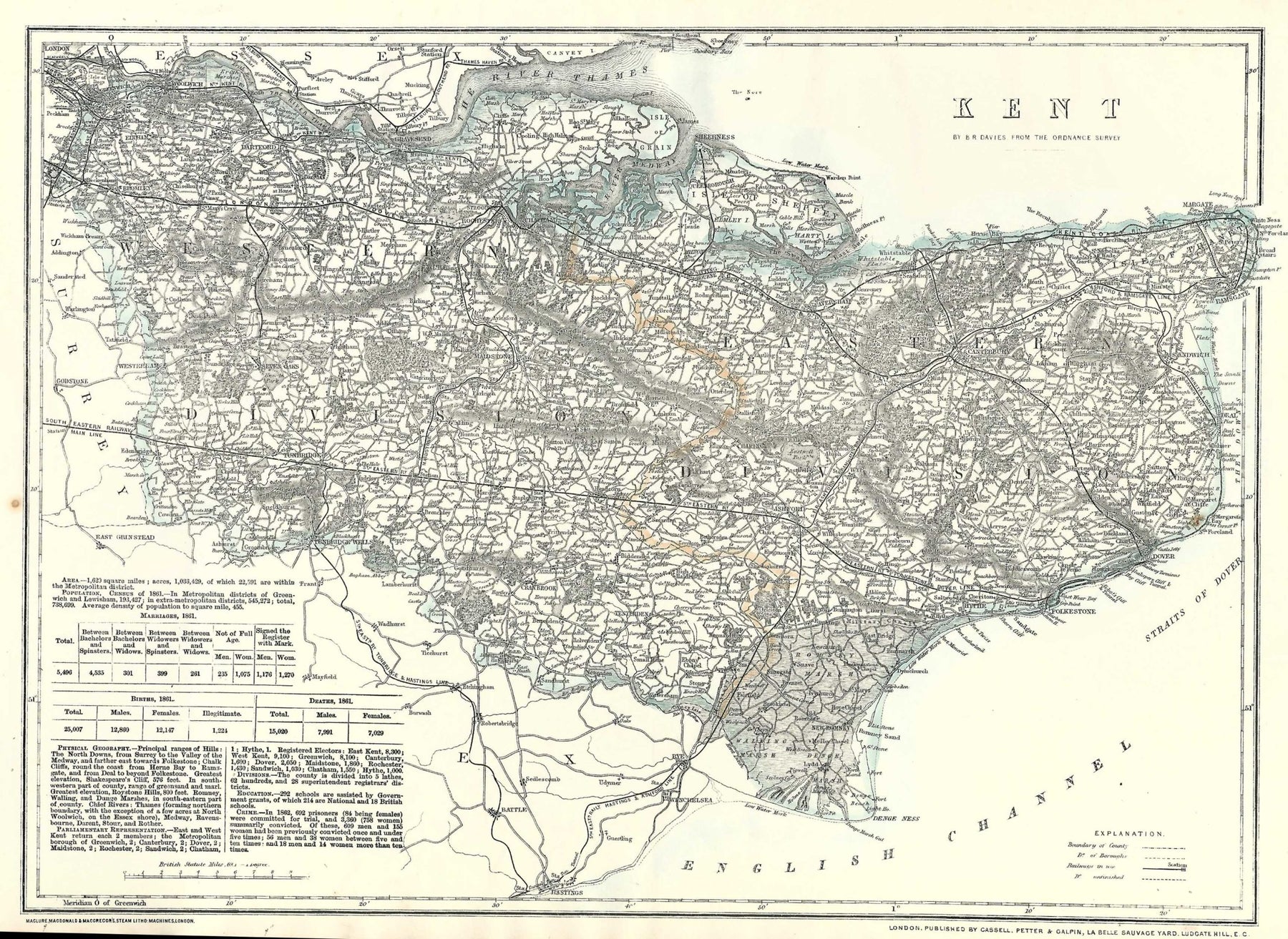 Kent antique map from Cassell’s County Atlas 1864 – Maps and Antique Prints