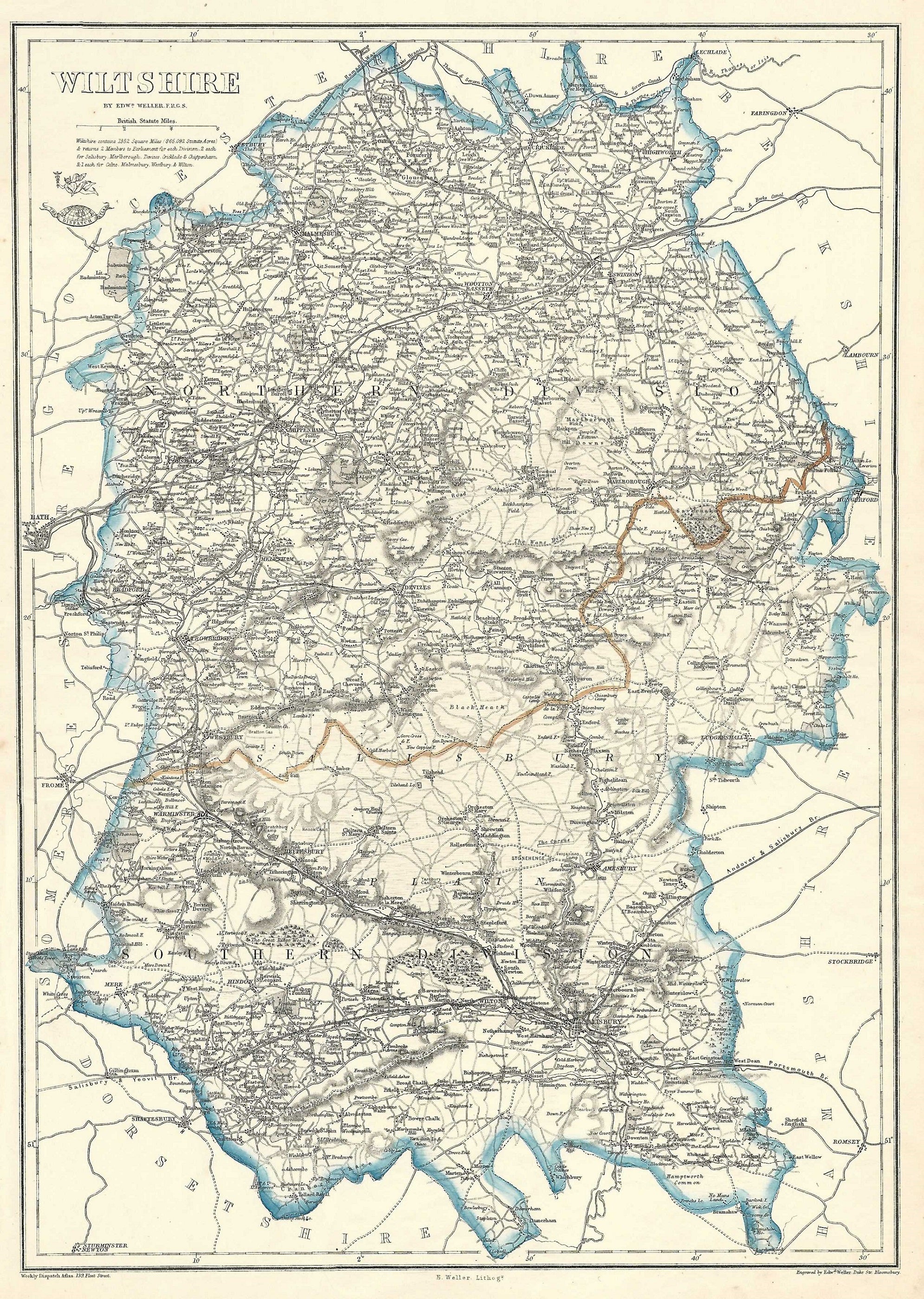 Wiltshire antique map from Cassell's Atlas published 1864 – Maps and ...