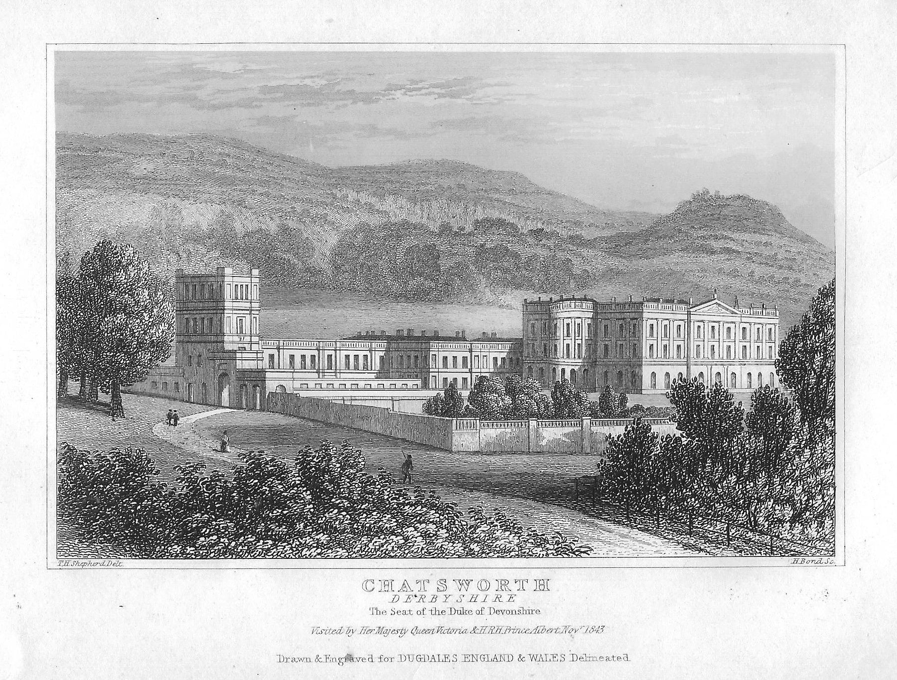 Chatsworth House Derbyshire antique print – Maps and Antique Prints