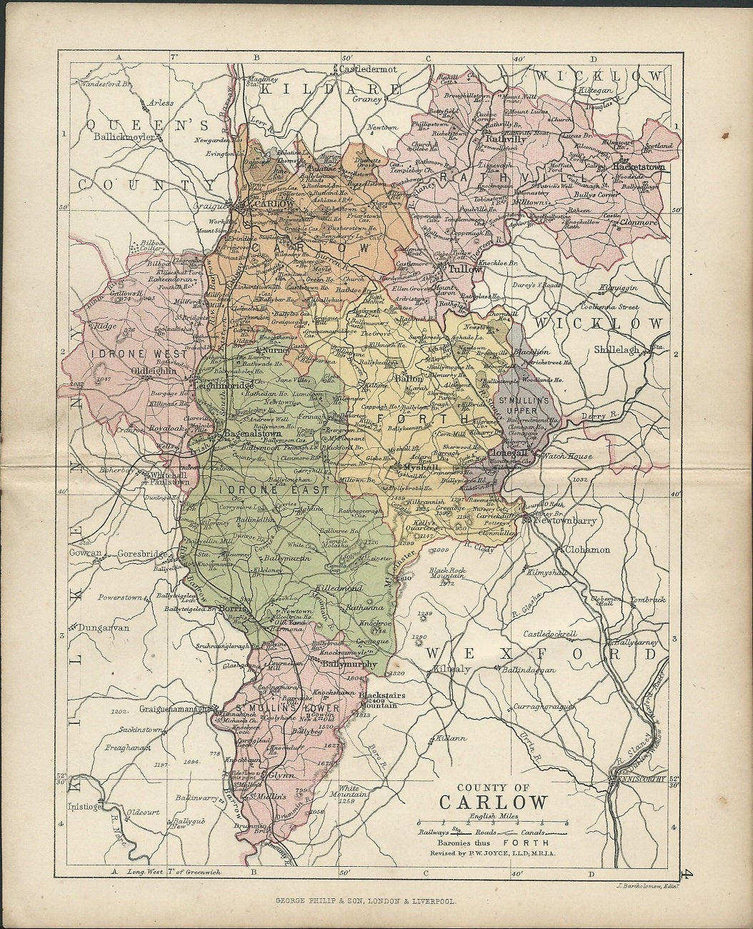 Carlow Ireland original antique county map 1882 – Maps and Antique Prints