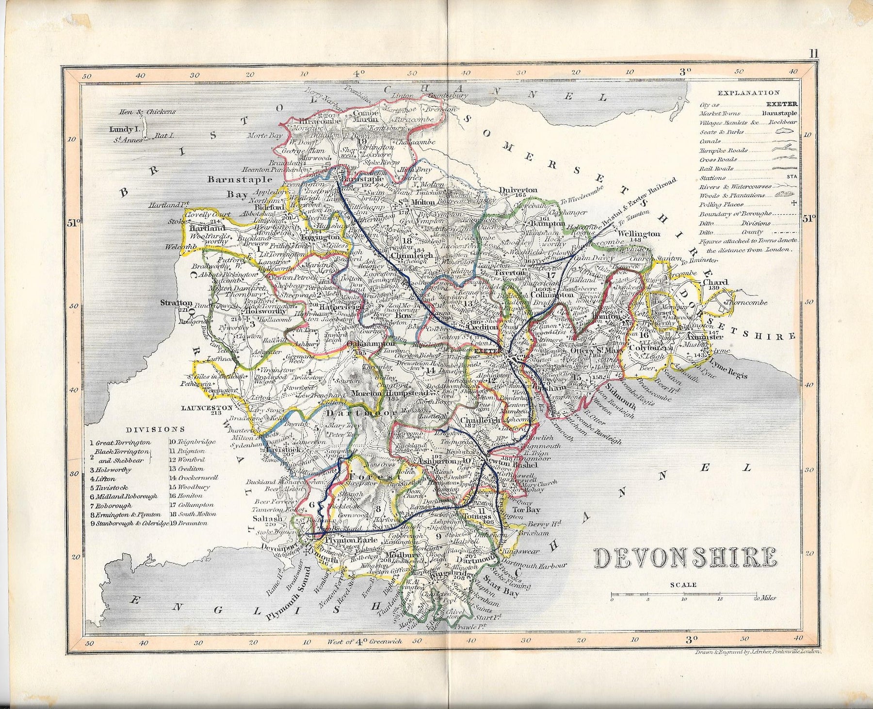 Devon antique map 1845 – Maps and Antique Prints