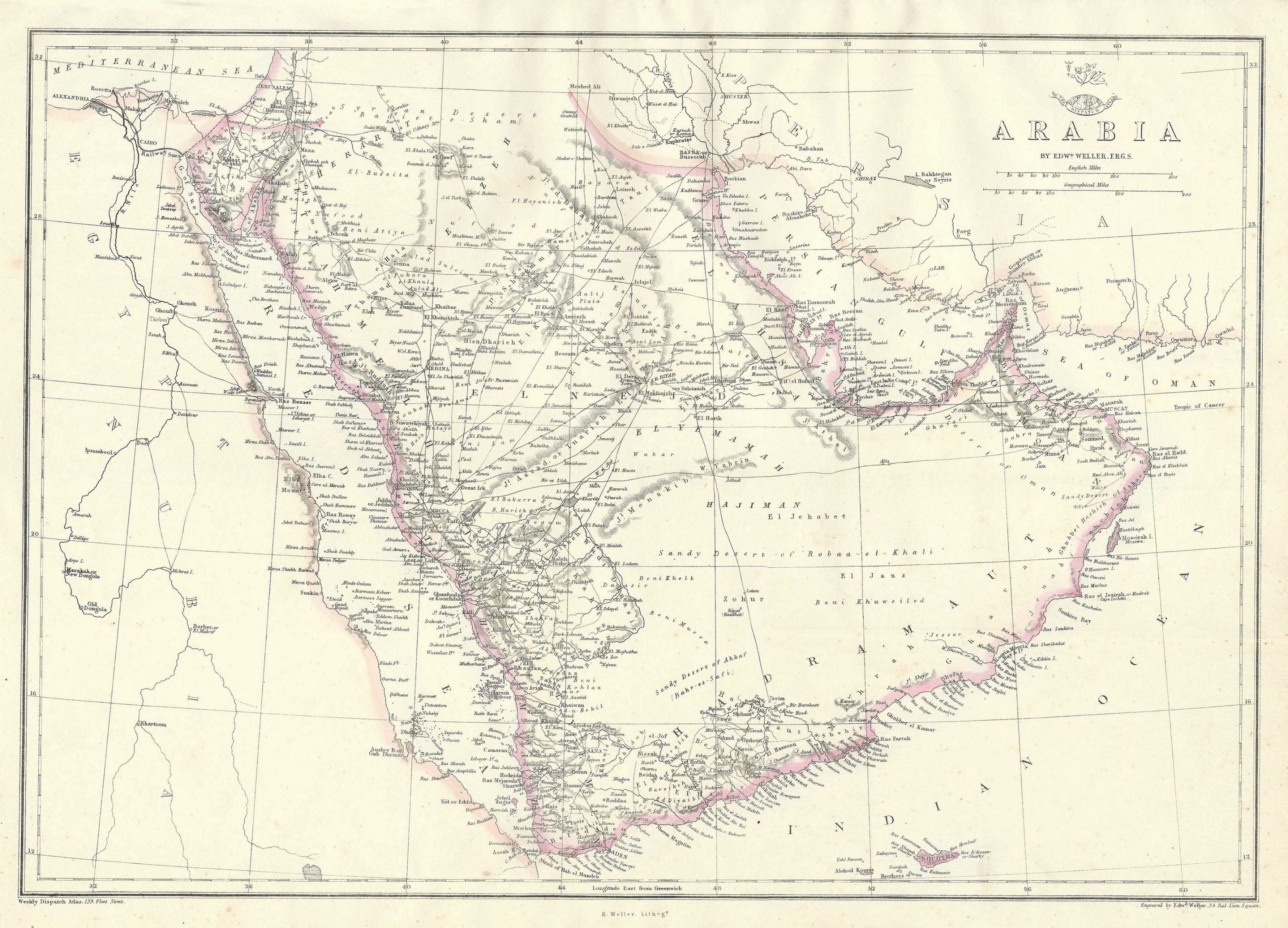 Arabia (Saudi Arabia) antique map published 1863 – Maps and Antique Prints