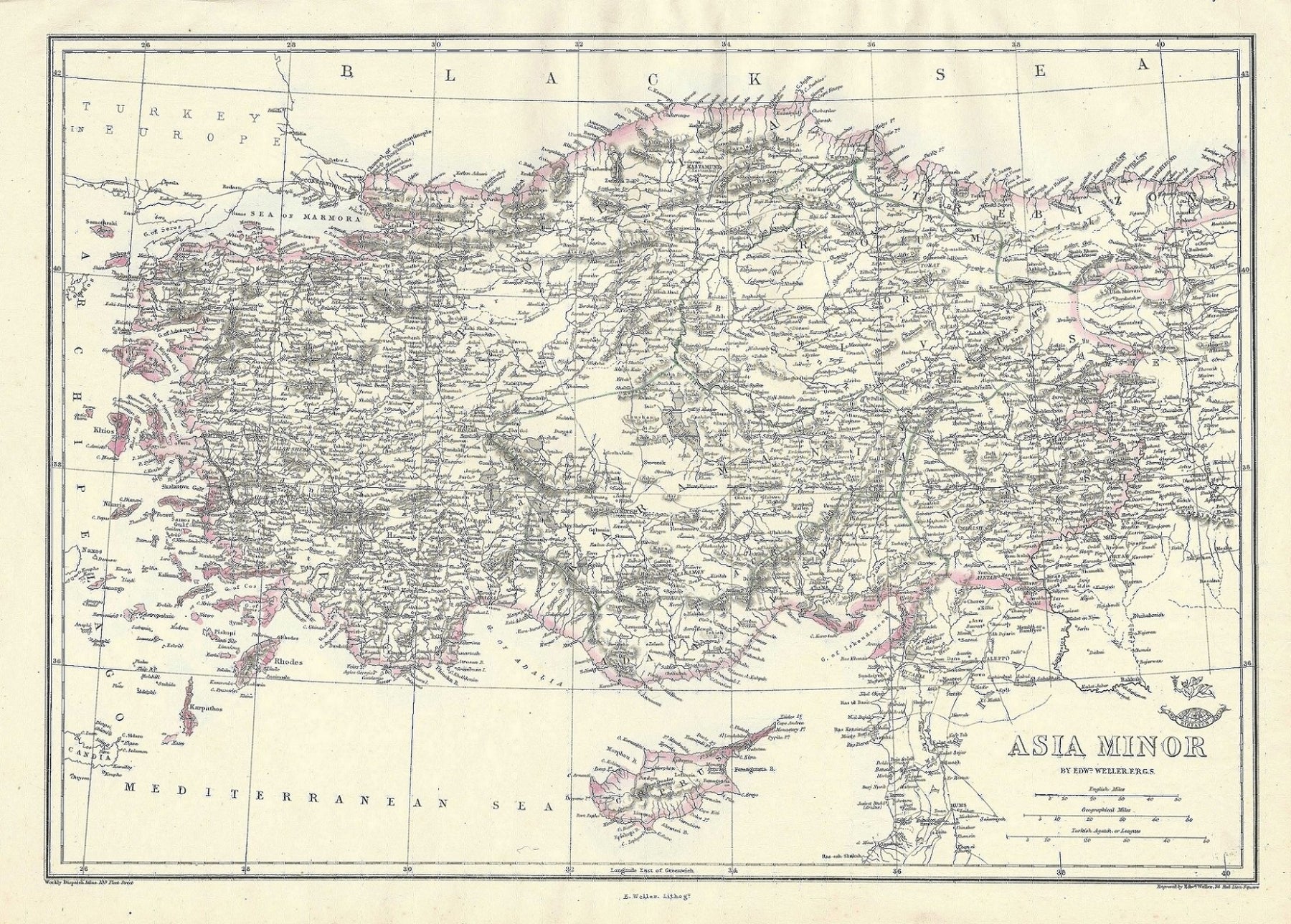 Asia Minor Turkey Cyprus antique map dated 1863 – Maps and Antique Prints