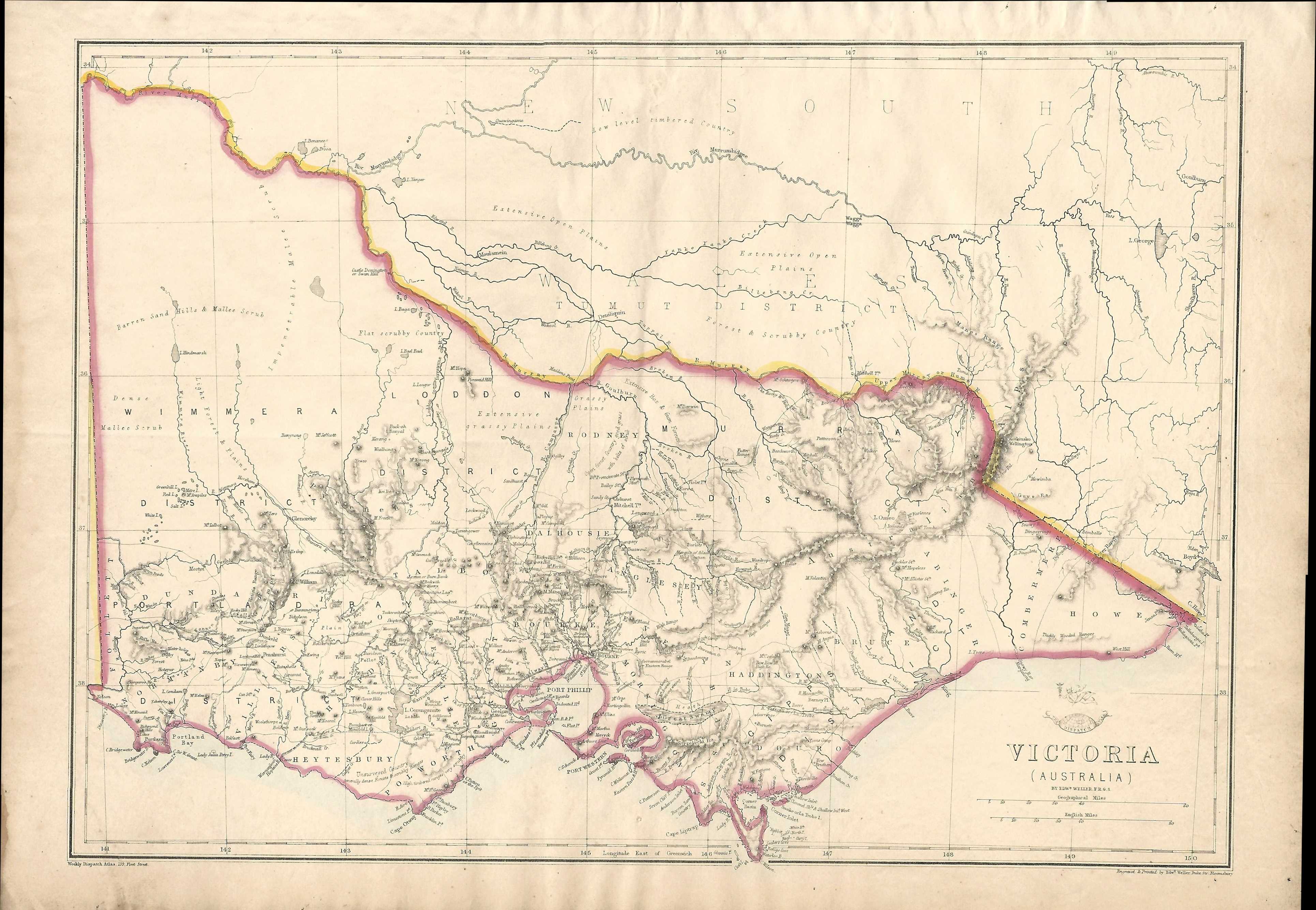 Victoria Australia antique map from Weekly Dispatch Atlas 1863 – Maps ...