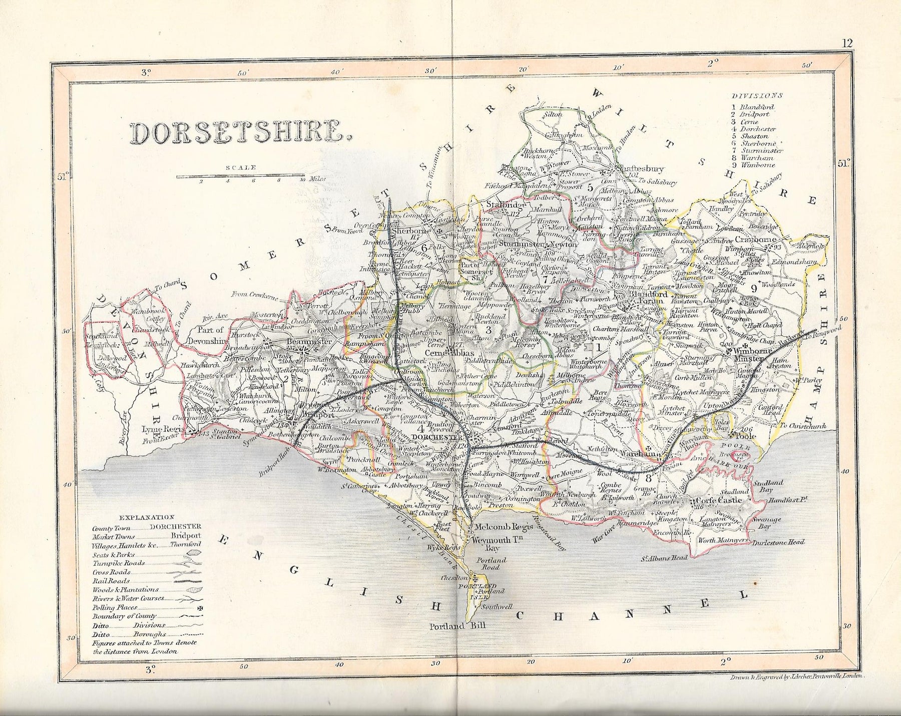 Dorset Dorsetshire antique map 1845 – Maps and Antique Prints