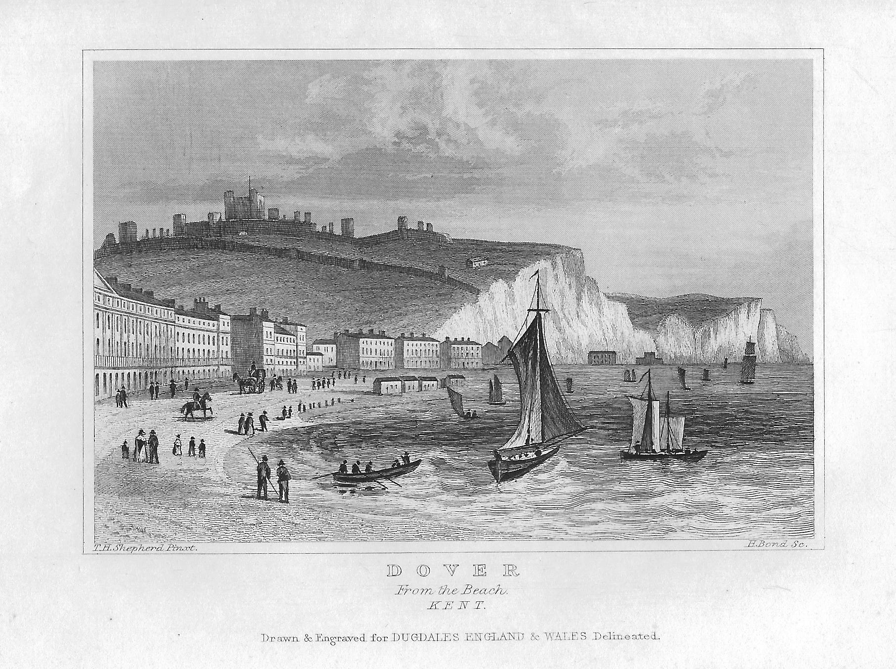 Dover Castle and Town Kent from the beach 1845 – Maps and Antique Prints