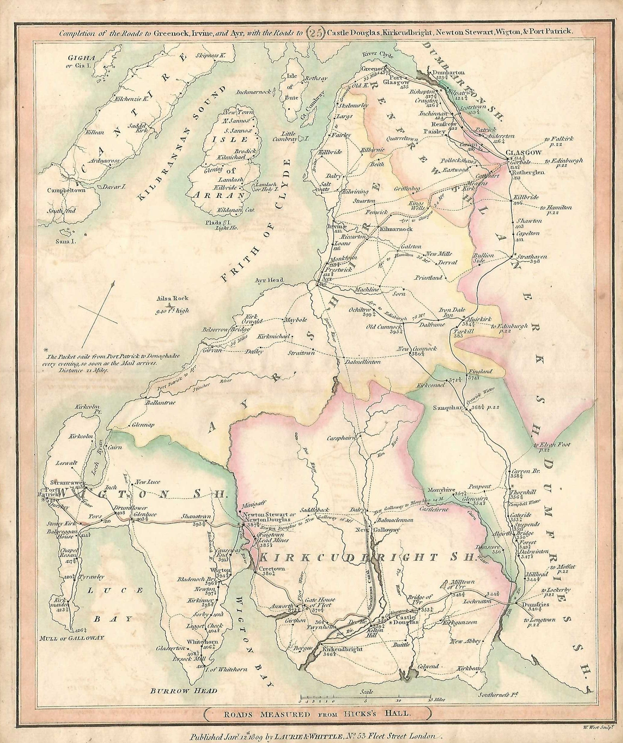 Dumfries Glasgow Greenock Scotland antique road map 1815 – Maps and ...