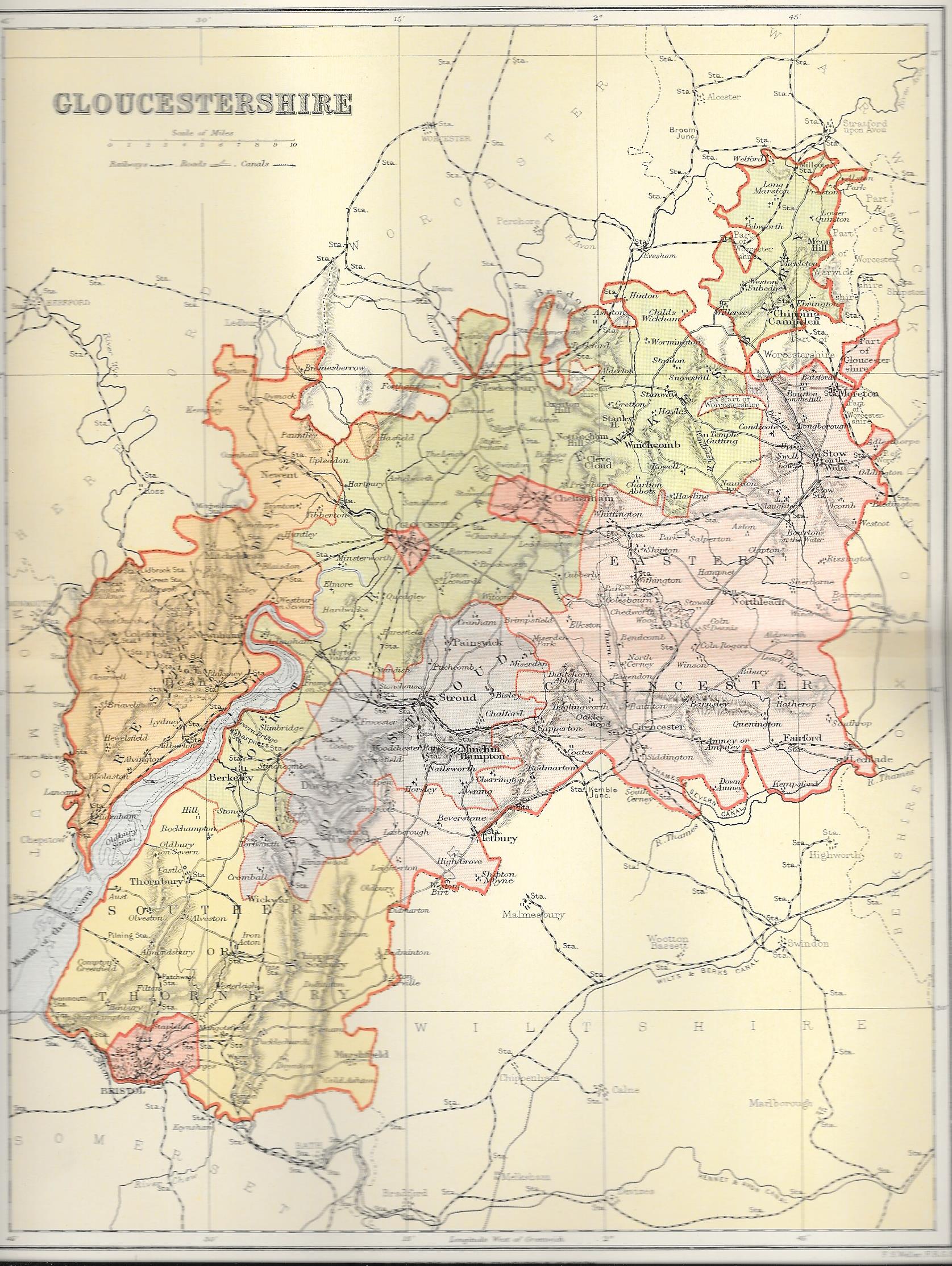 Gloucestershire antique map 1895 – Maps and Antique Prints