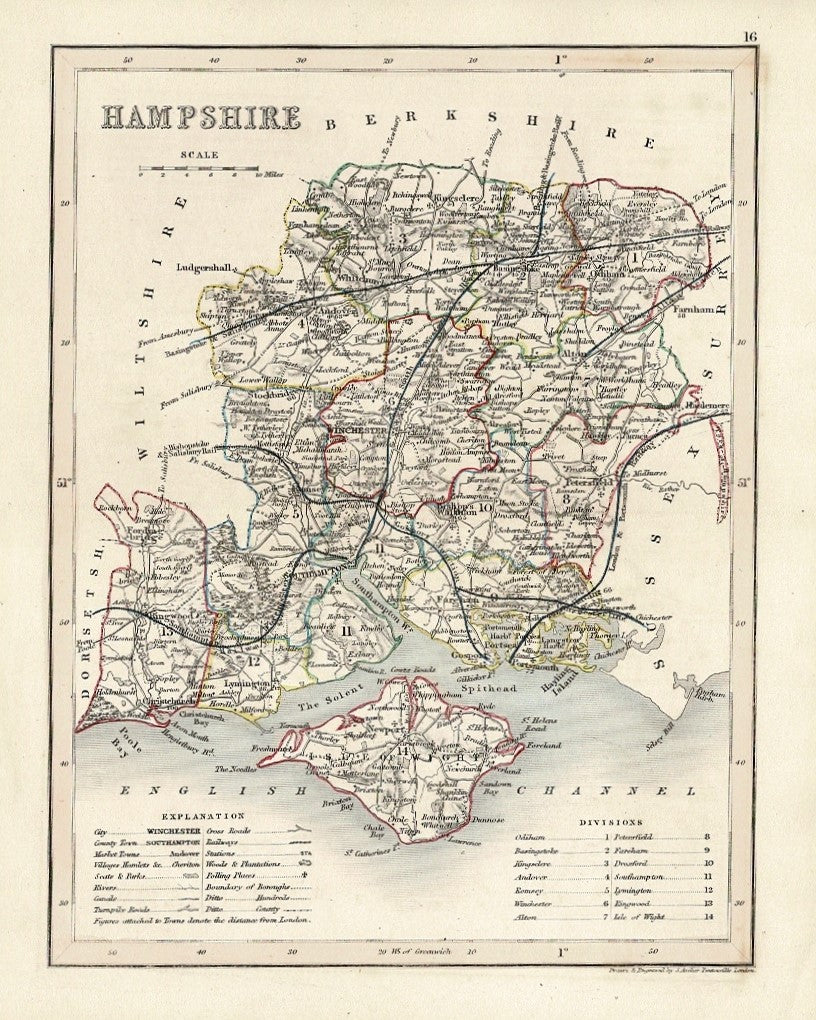 Hampshire and Isle of Wight antique map 1845 – Maps and Antique Prints